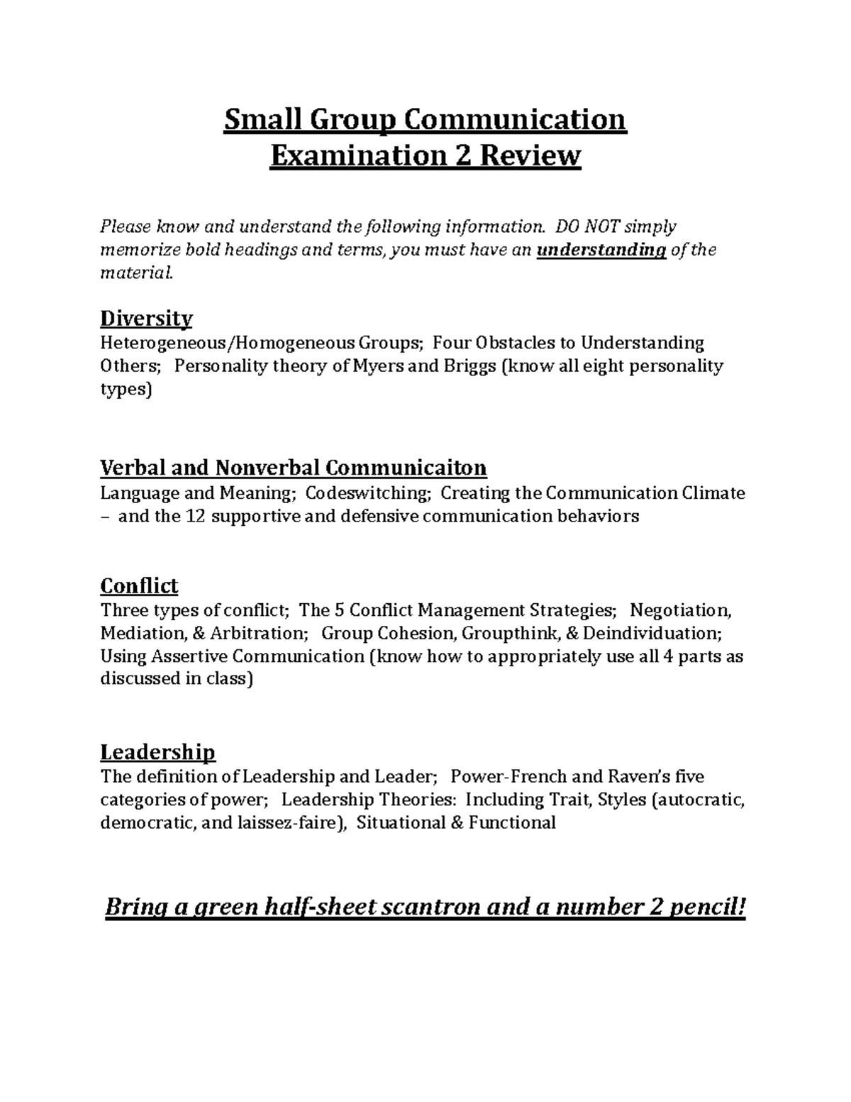 Small Group Communication Exam 2 Review Notes - Small Group ...