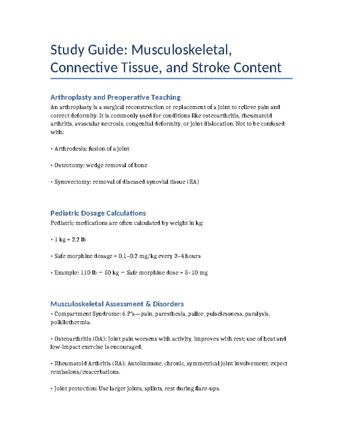 Musculoskeletal & Stroke Study Guide (Pediatric Dosage Notes) - Studocu