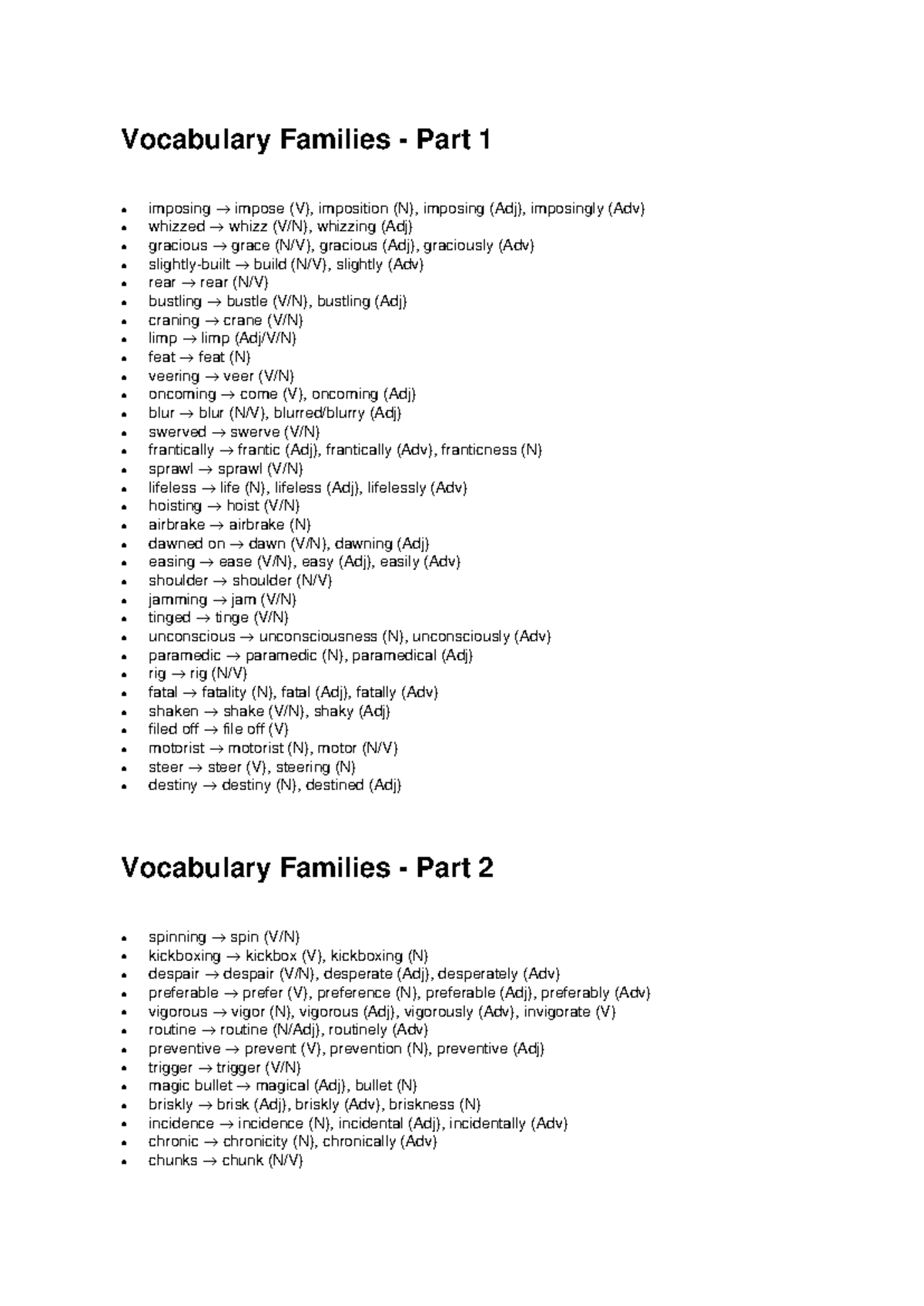 Vocabulary Families Part 1 & 2: Word Forms and Usage - Studocu