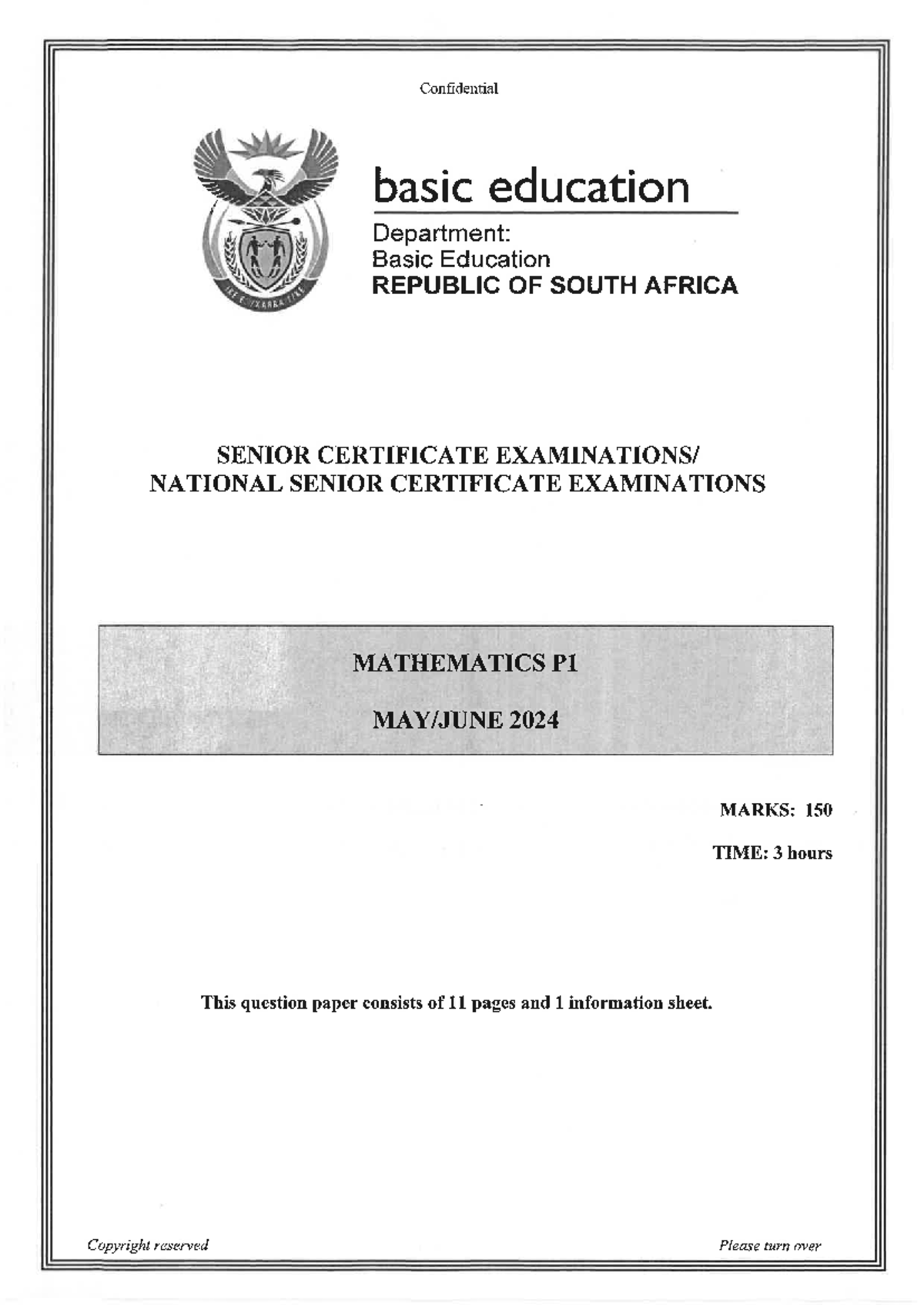 Mathematics P1 Final Exam May-June 2024 Question Paper - Studocu