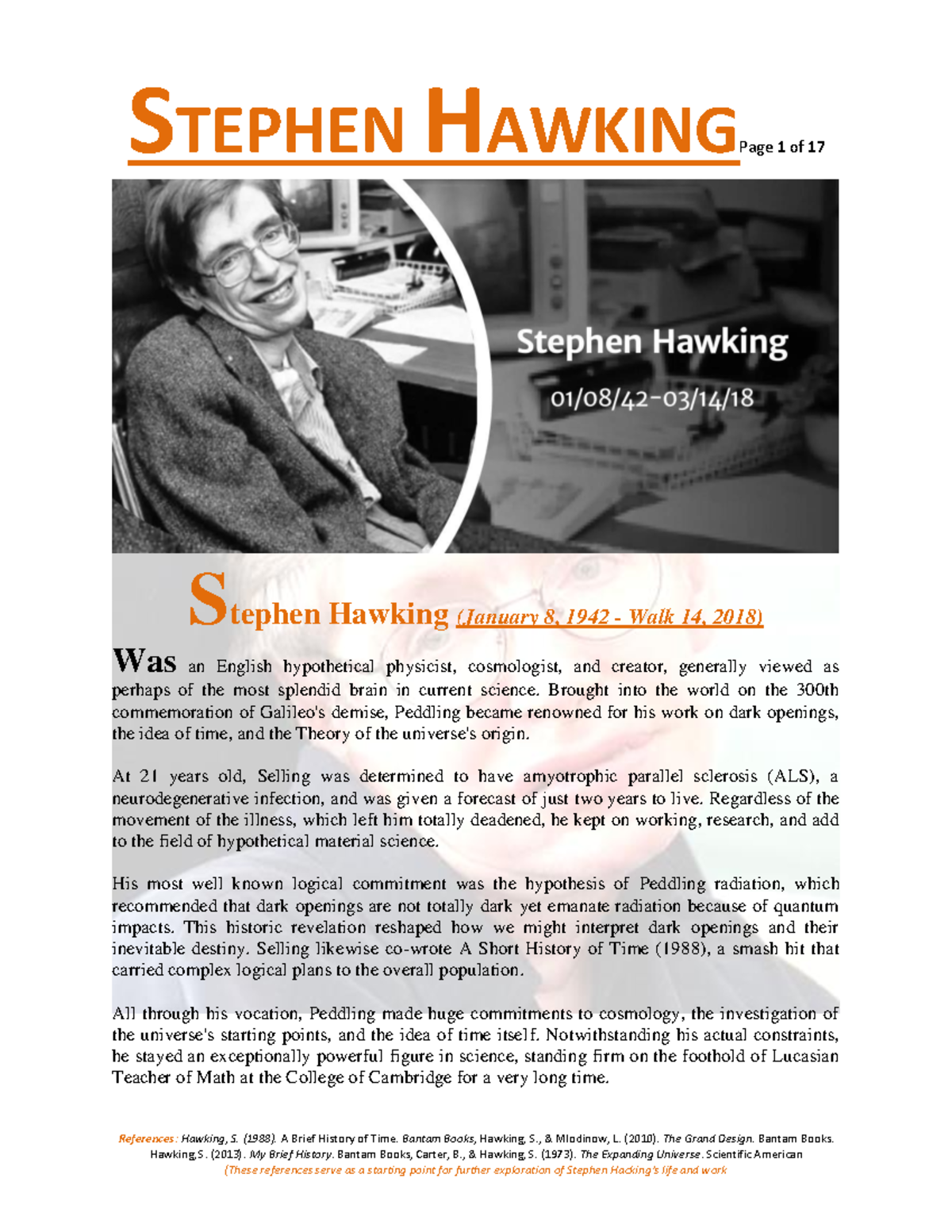 Stephen Hawking: Life, Achievements, and Legacy in Science - Studocu