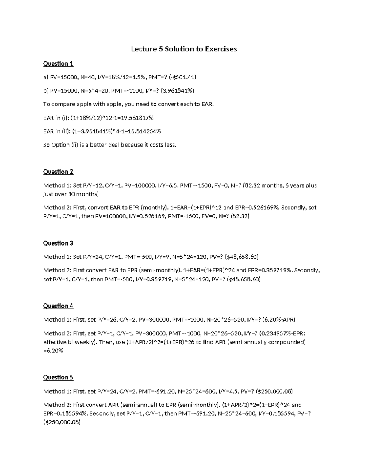 Lecture 5 Solutions to Exercises: EAR and EPR Comparisons - Studocu