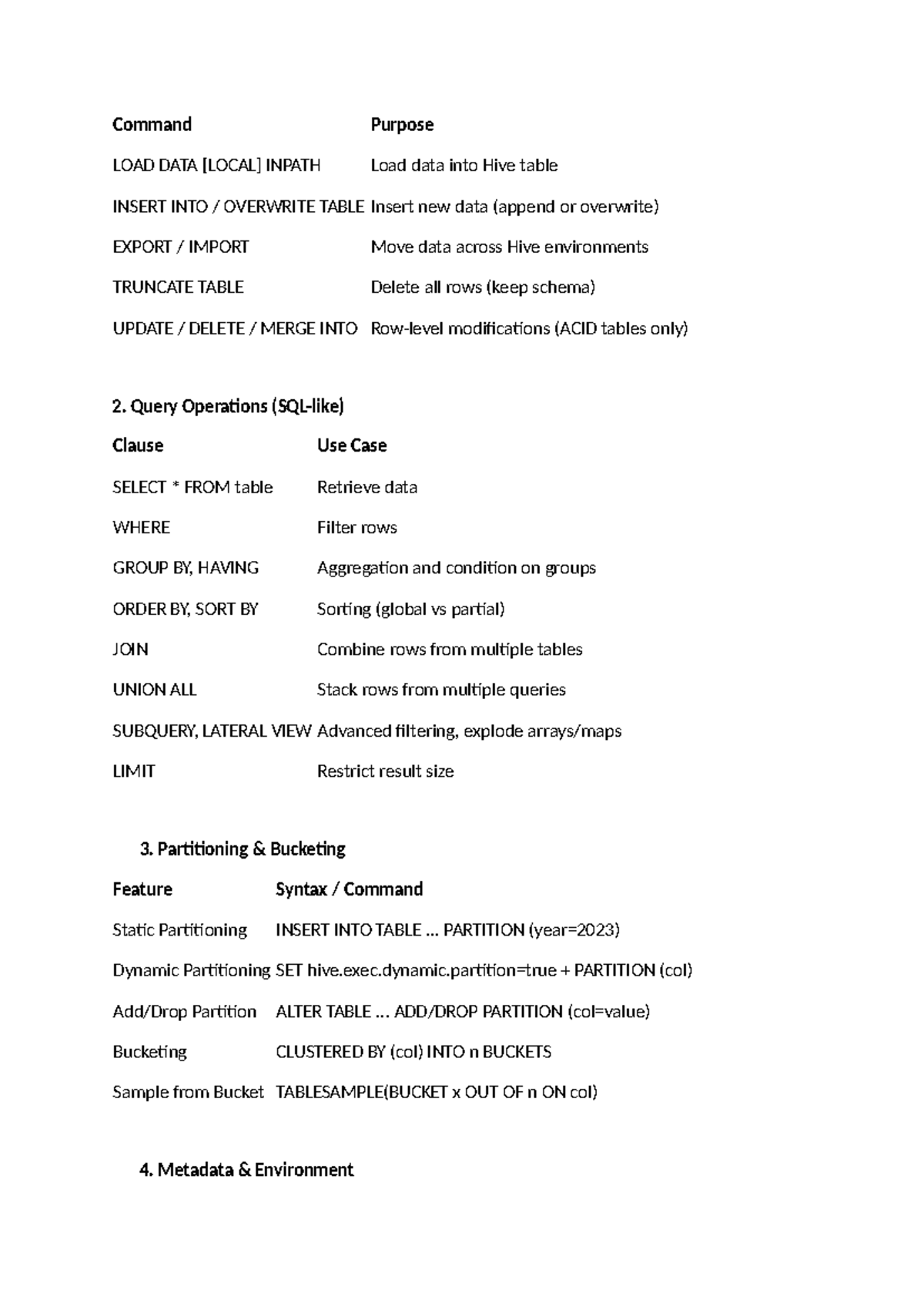 Hive Commands Cheat Sheet: Essential SQL Operations & Syntax - Studocu