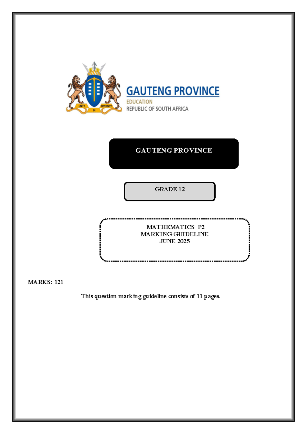 Mathematics P2 Grade 12 June 2025 Marking Guideline - Studocu