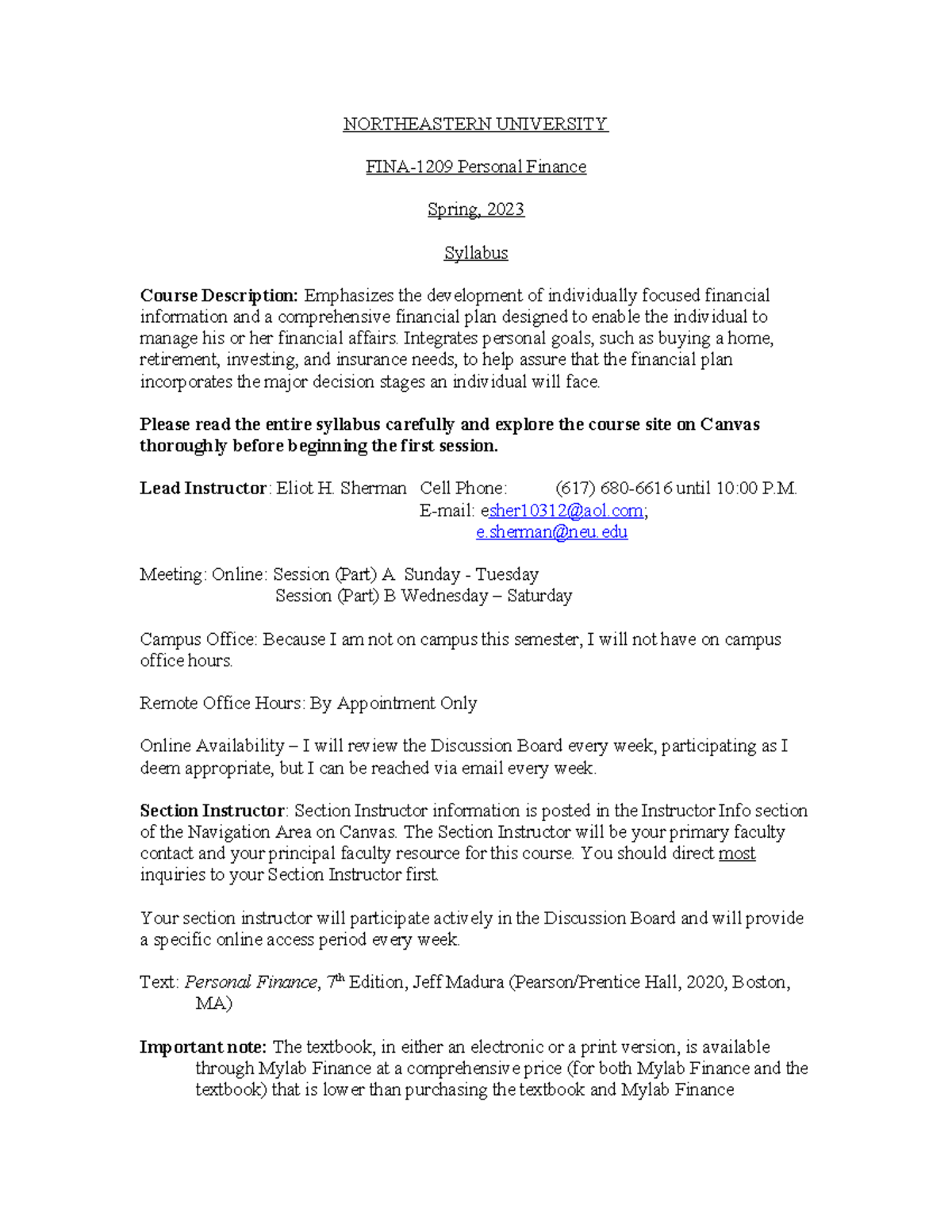 FINA-1209 Spring 2023 - Personal Finance Course Syllabus Overview - Studocu