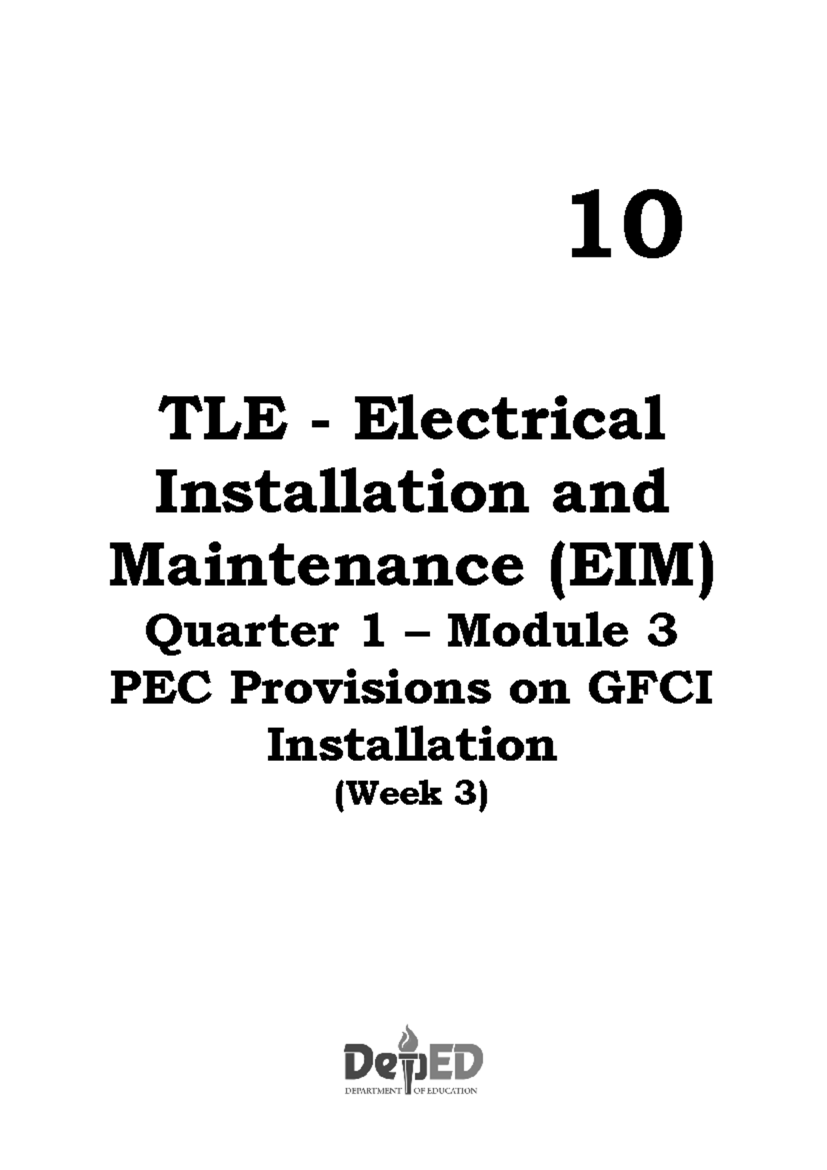 TLE EIM 10 Q1 M3: GFCI Installation Provisions in PEC - Studocu