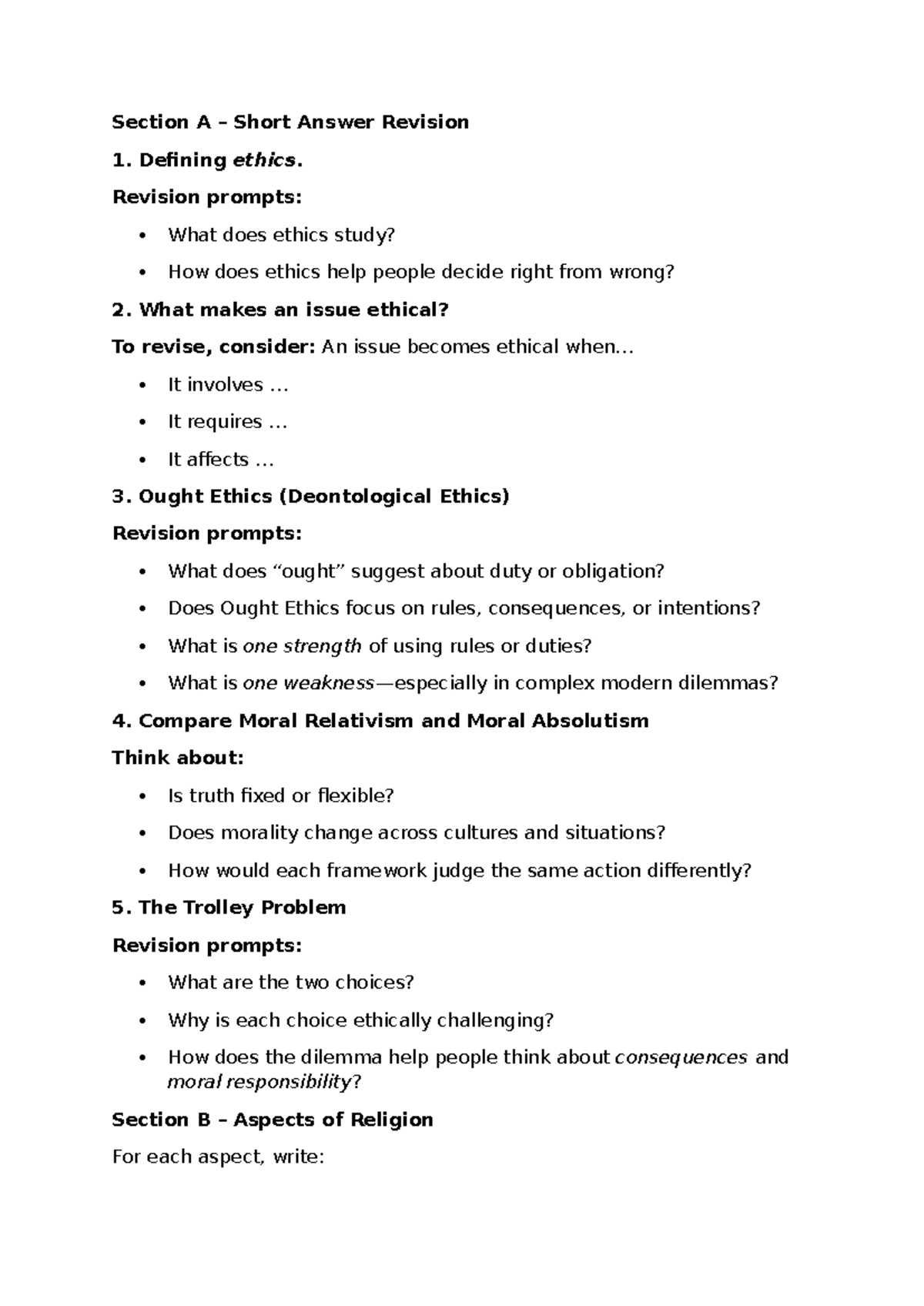 RS2 Outcome 1 Ethics Revision: Key Concepts & Case Studies - Studocu