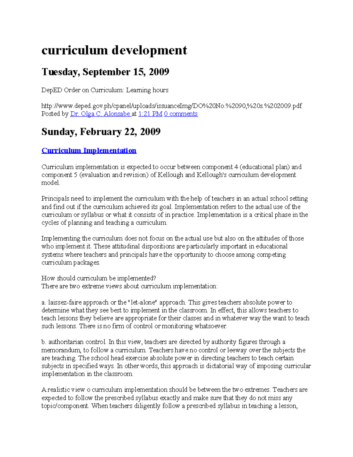 Dlscrib - curr dev - curriculum development Tuesday, September 15, 2009 ...