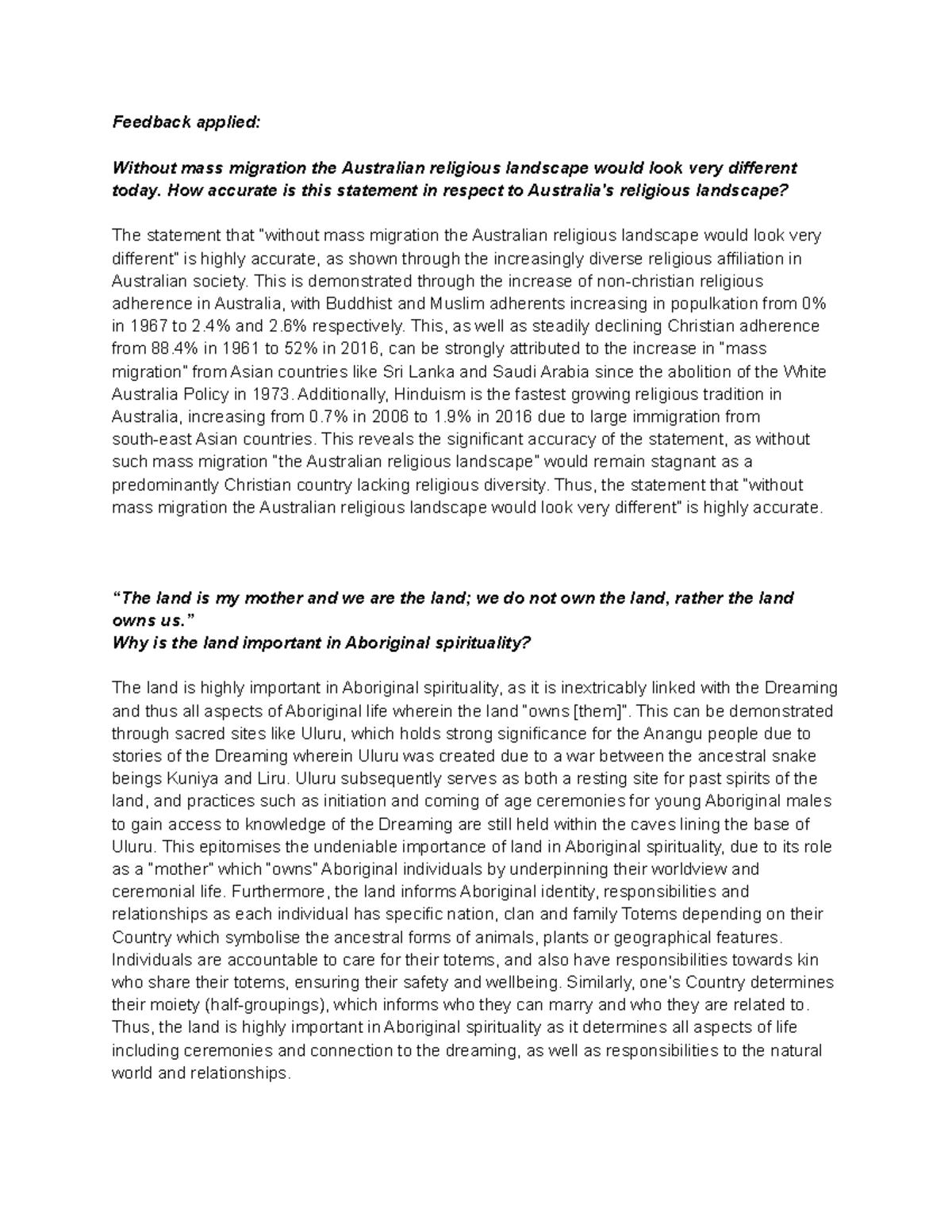 Religious Landscape in Australia: Impact of Mass Migration (RELG101) - Studocu