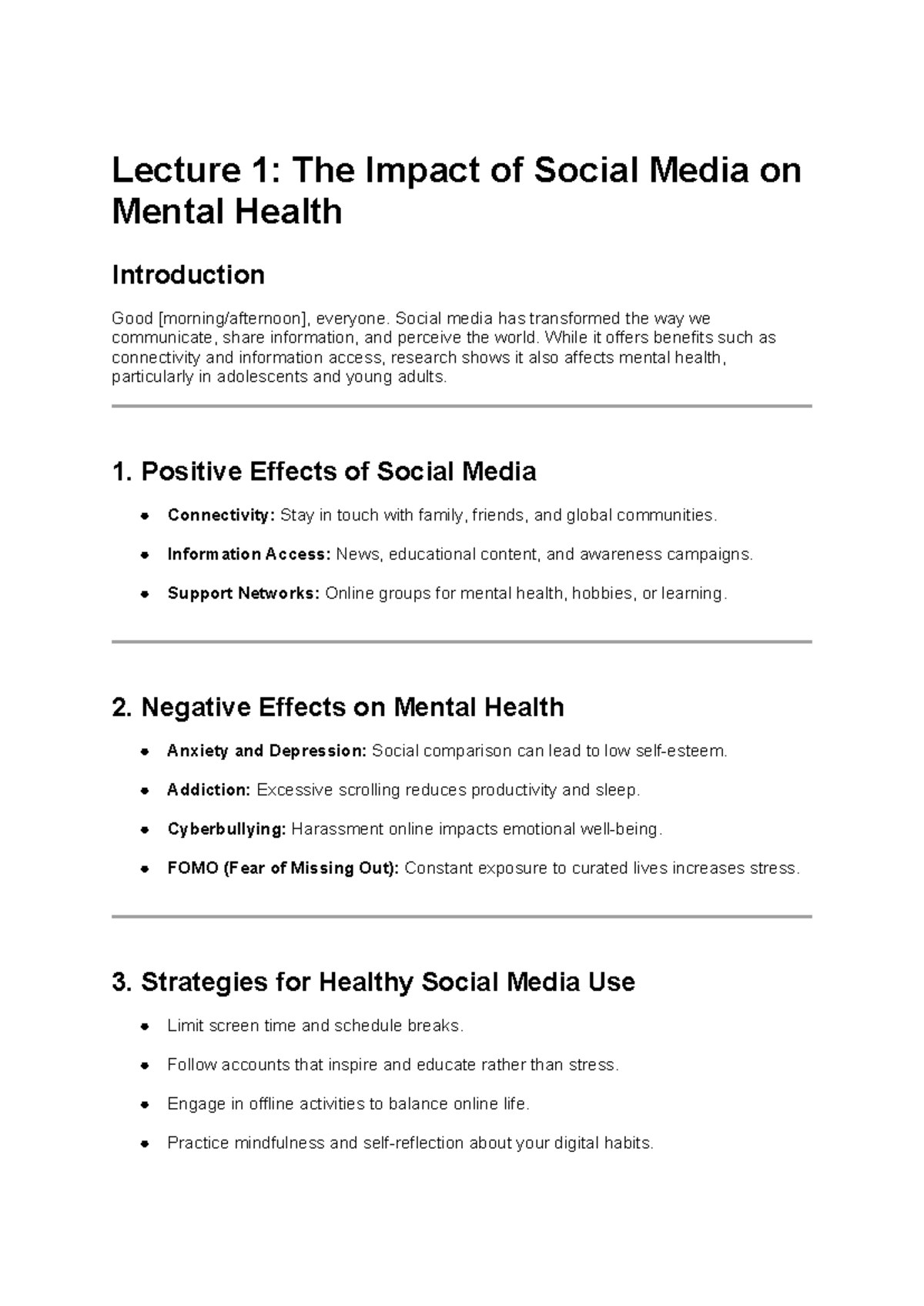 Lecture 1: Social Media's Effects on Mental Health and Well-being - Studocu