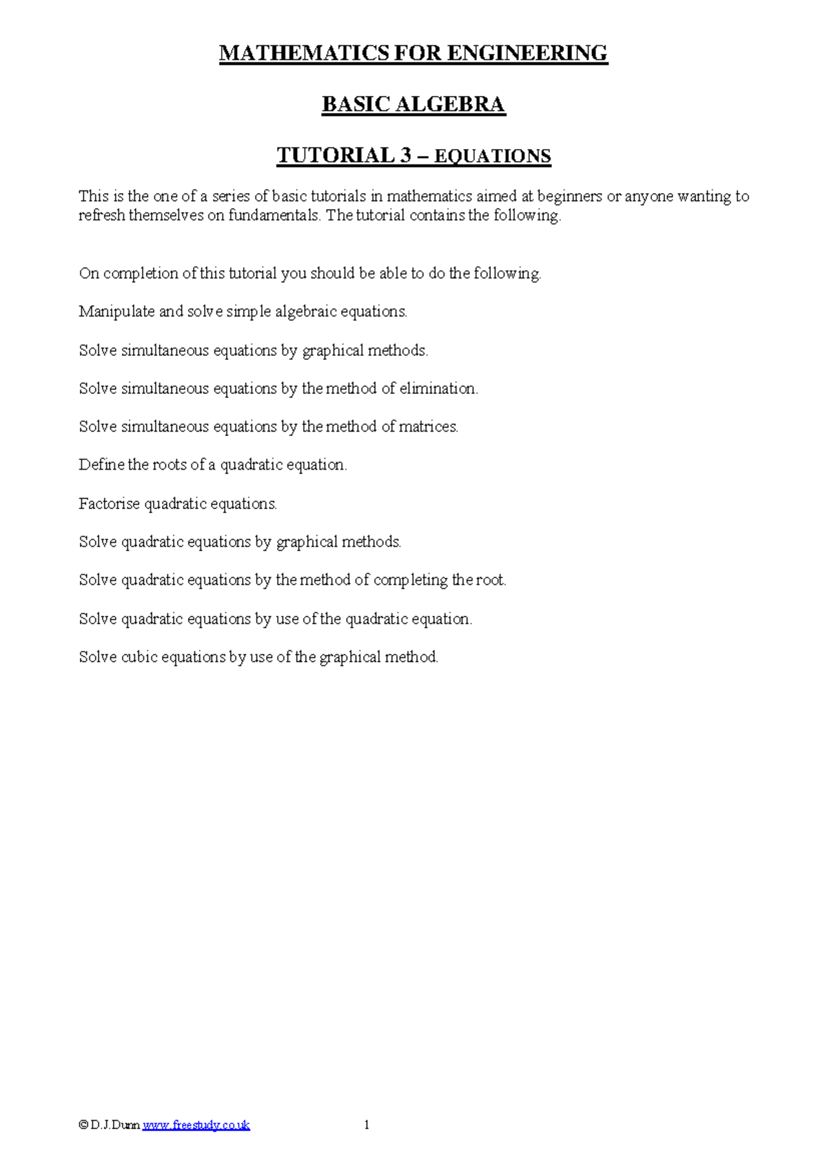 MATHEMATICS FOR ENGINEERING: BASIC ALGEBRA TUTORIAL 3 - Studocu