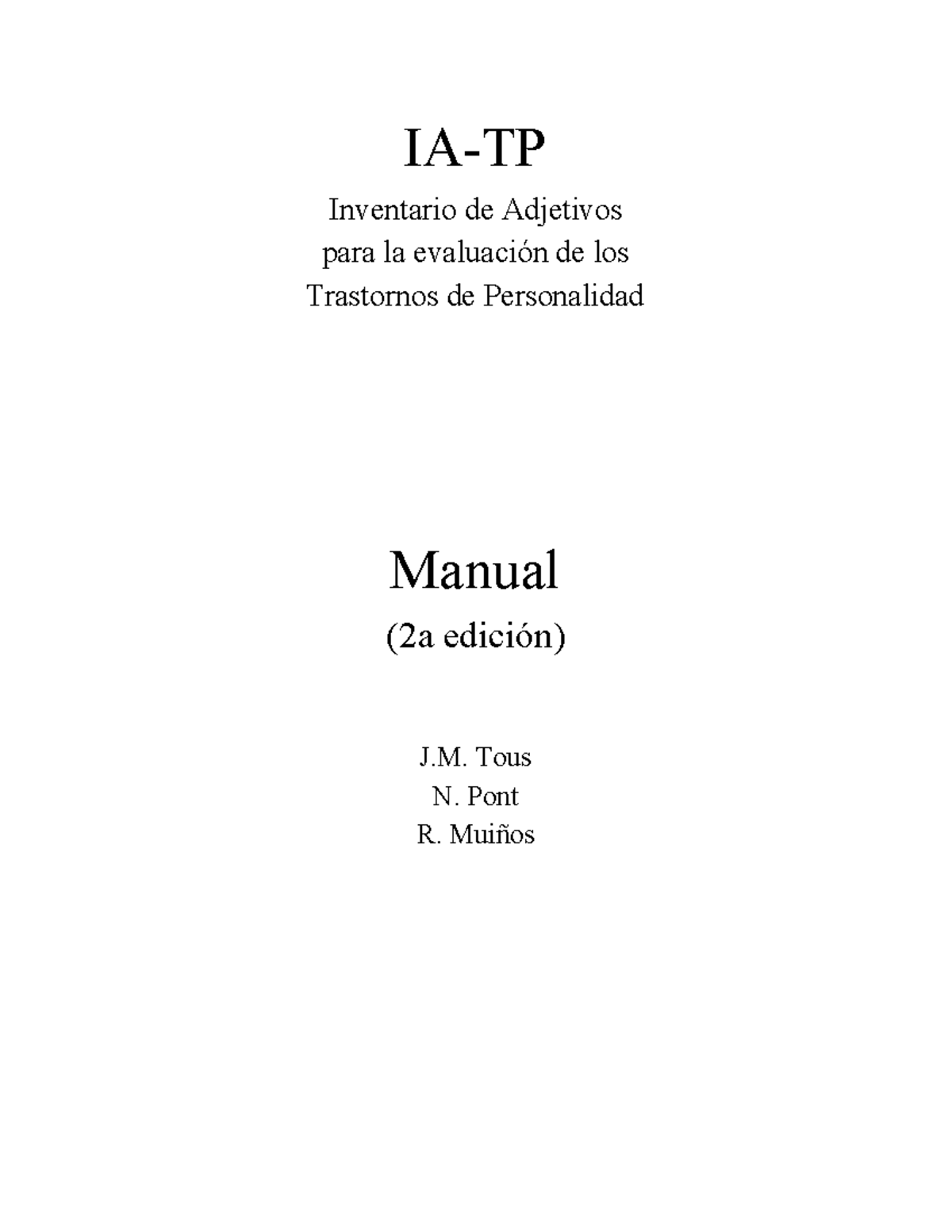 IA-TP: Manual de Evaluación de Trastornos de Personalidad (2ª Ed.) - Studocu