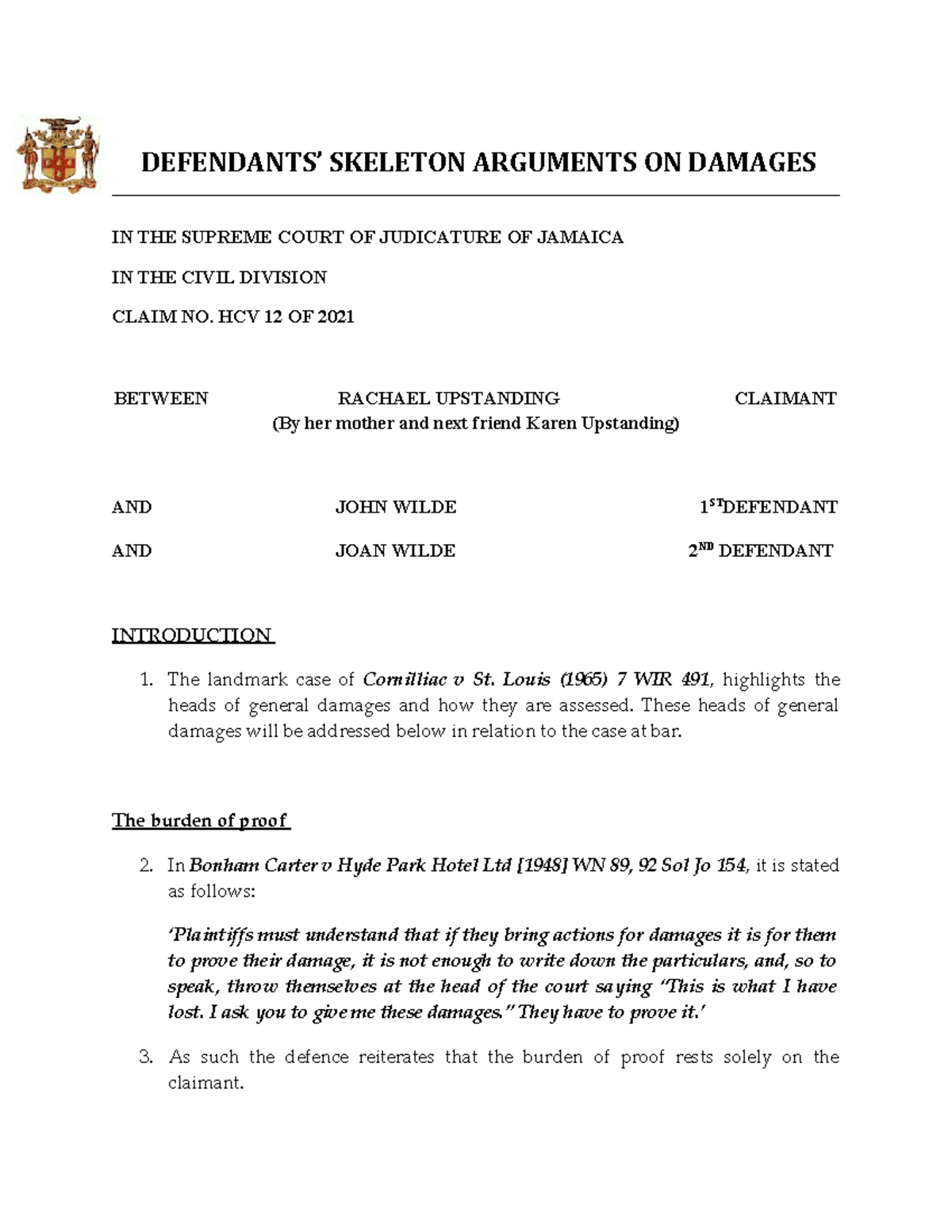 Defendant's Skeleton Arguments on Damages (Defence) - Final Draft ...