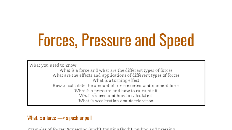 (Sec 1) Chapter 9: Forces, Pressure, and Energy Transfer Insights - Studocu
