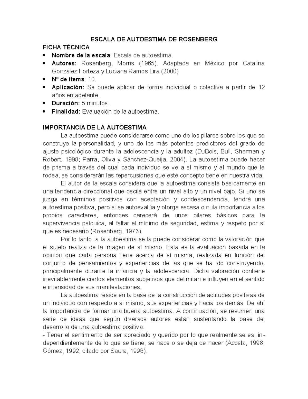 Escala de Autoestima de Rosenberg: Análisis y Aplicación en Psicología ...