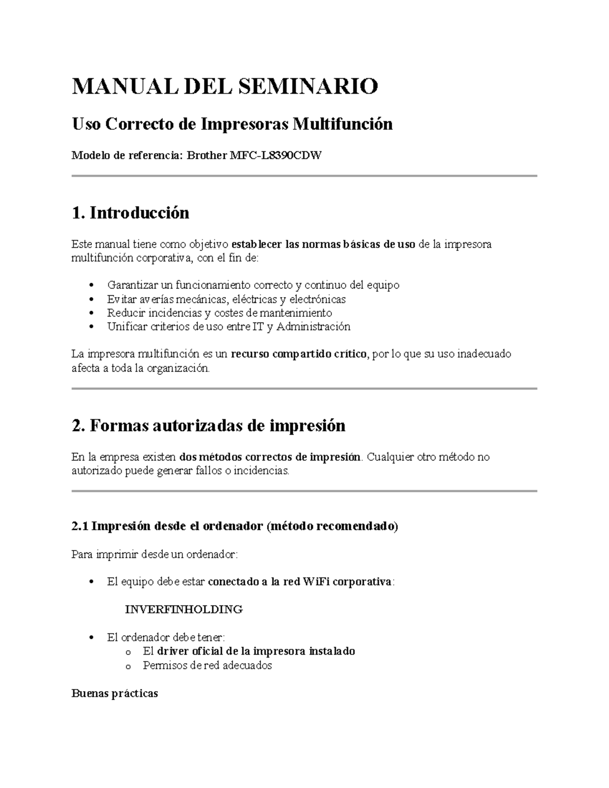 Manual del Seminario: Uso Correcto de Impresoras Multifunción - Studocu