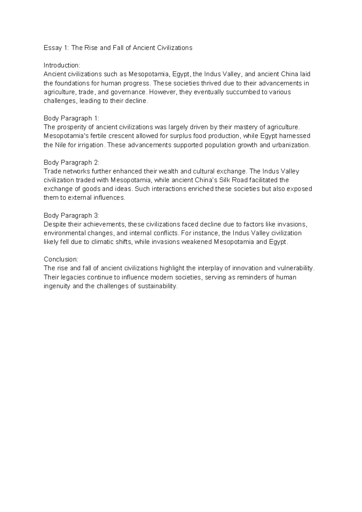 Essay 1: The Rise & Fall of Ancient Civilizations - Studocu