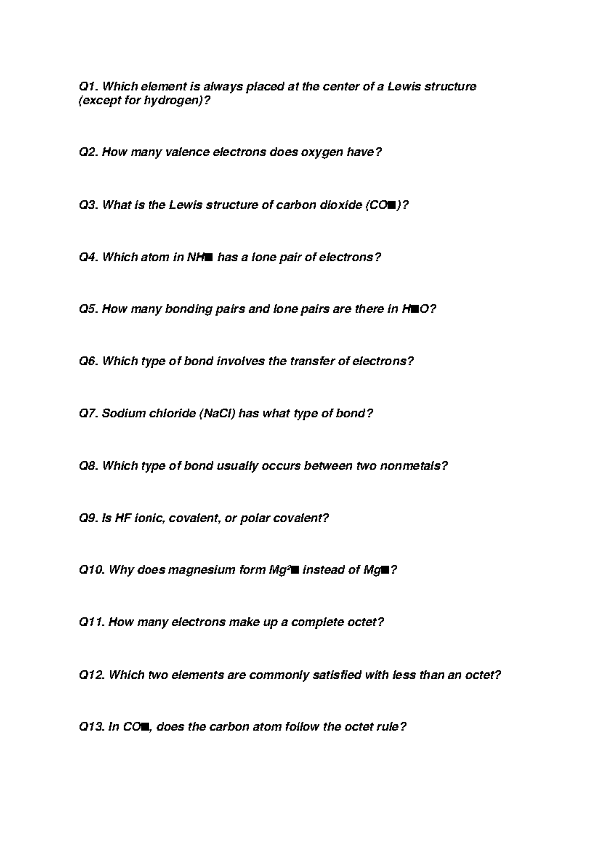 Chemistry Trivia Q&A: Lewis Structures & Bonding Concepts - Studocu