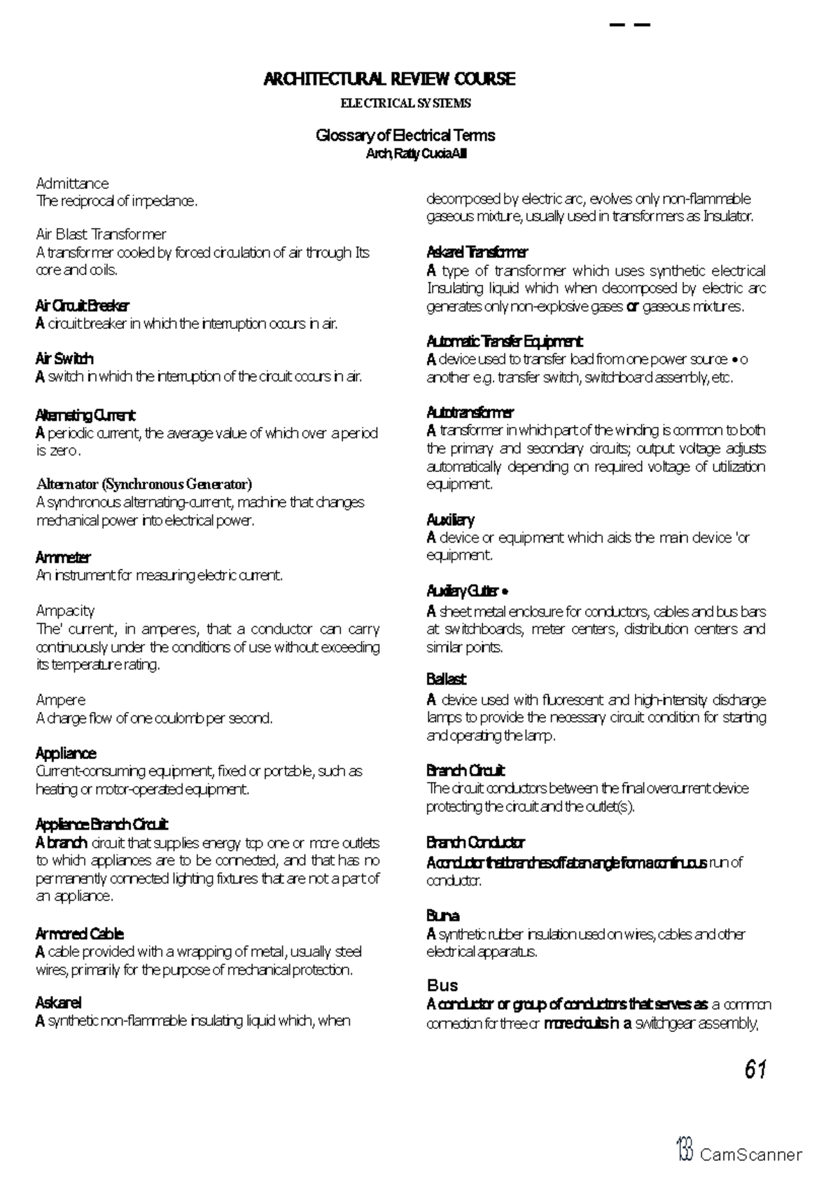 Electrical Systems Glossary: Key Terms and Definitions - Studocu