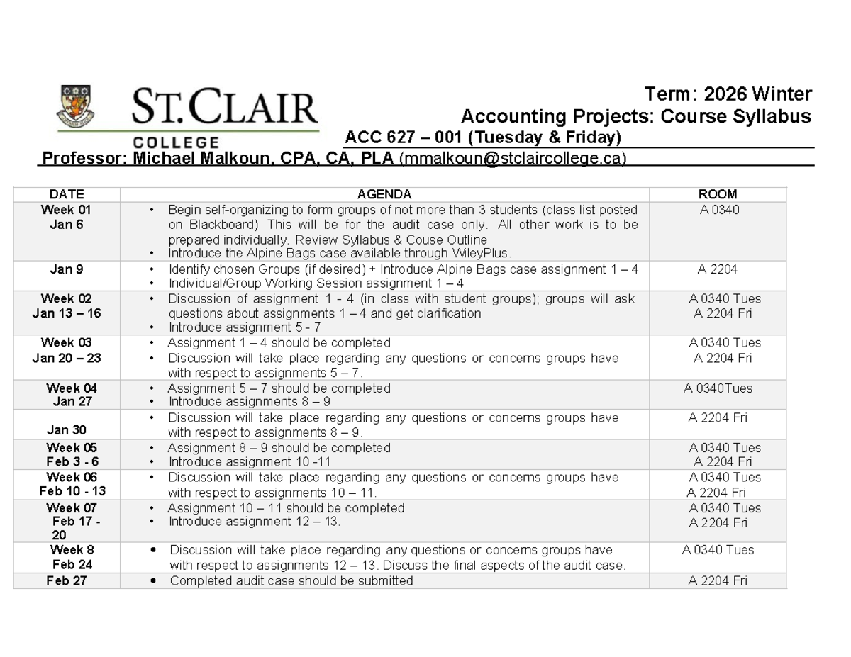 ACC 627 001 Winter 2026 Accounting Projects Syllabus - Studocu