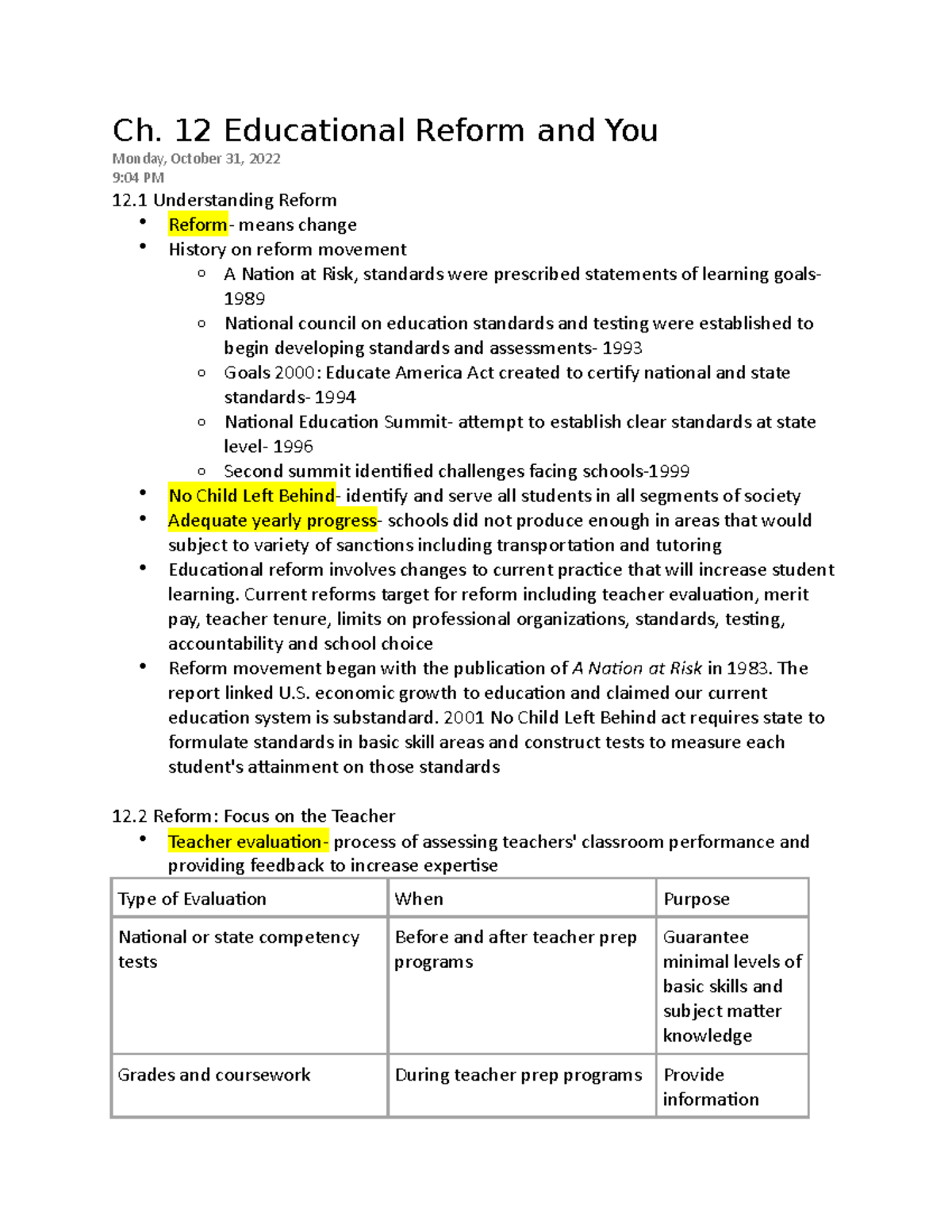 Ed-100 Ch. 12 - Educational Reform Insights and Key Developments - Studocu