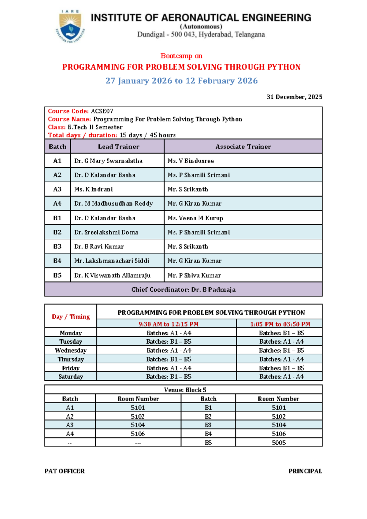 Bootcamp on Programming for Problem Solving (ACSE07) - B.Tech II Sem ...