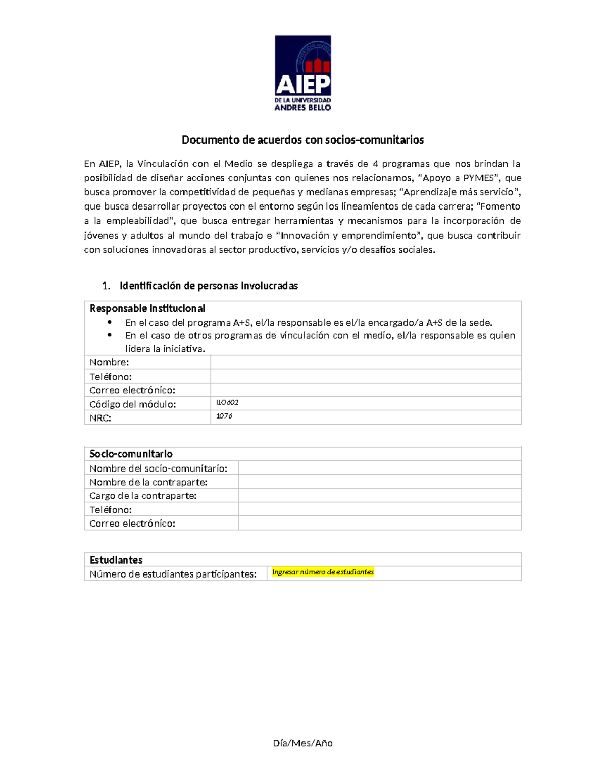 Acuerdo con Socios-Comunitarios - Formato ILO NRC 1076 - Studocu