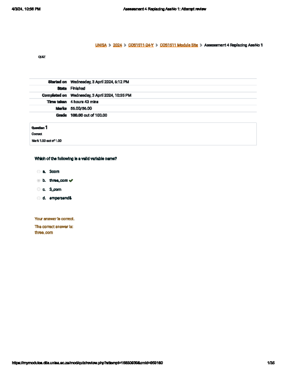 COS1511 Assessment 1: Comprehensive Answer Guide - Studocu