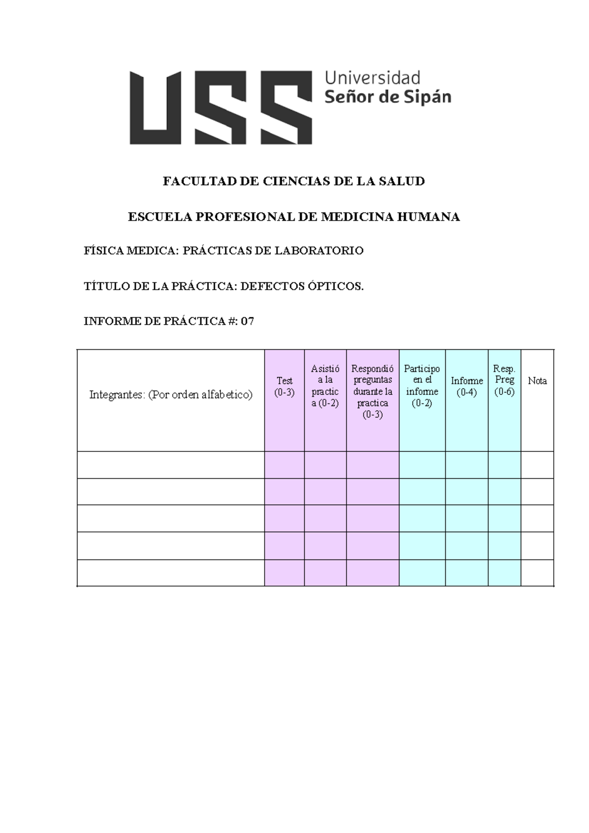 Informe de defectos opticos - FACULTAD DE CIENCIAS DE LA SALUD ESCUELA ...