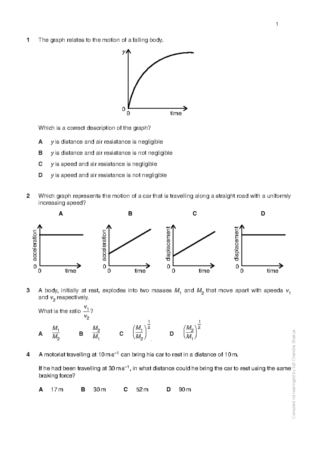 9702 PHY Kinematics Exam Questions and Answers Overview - Studocu