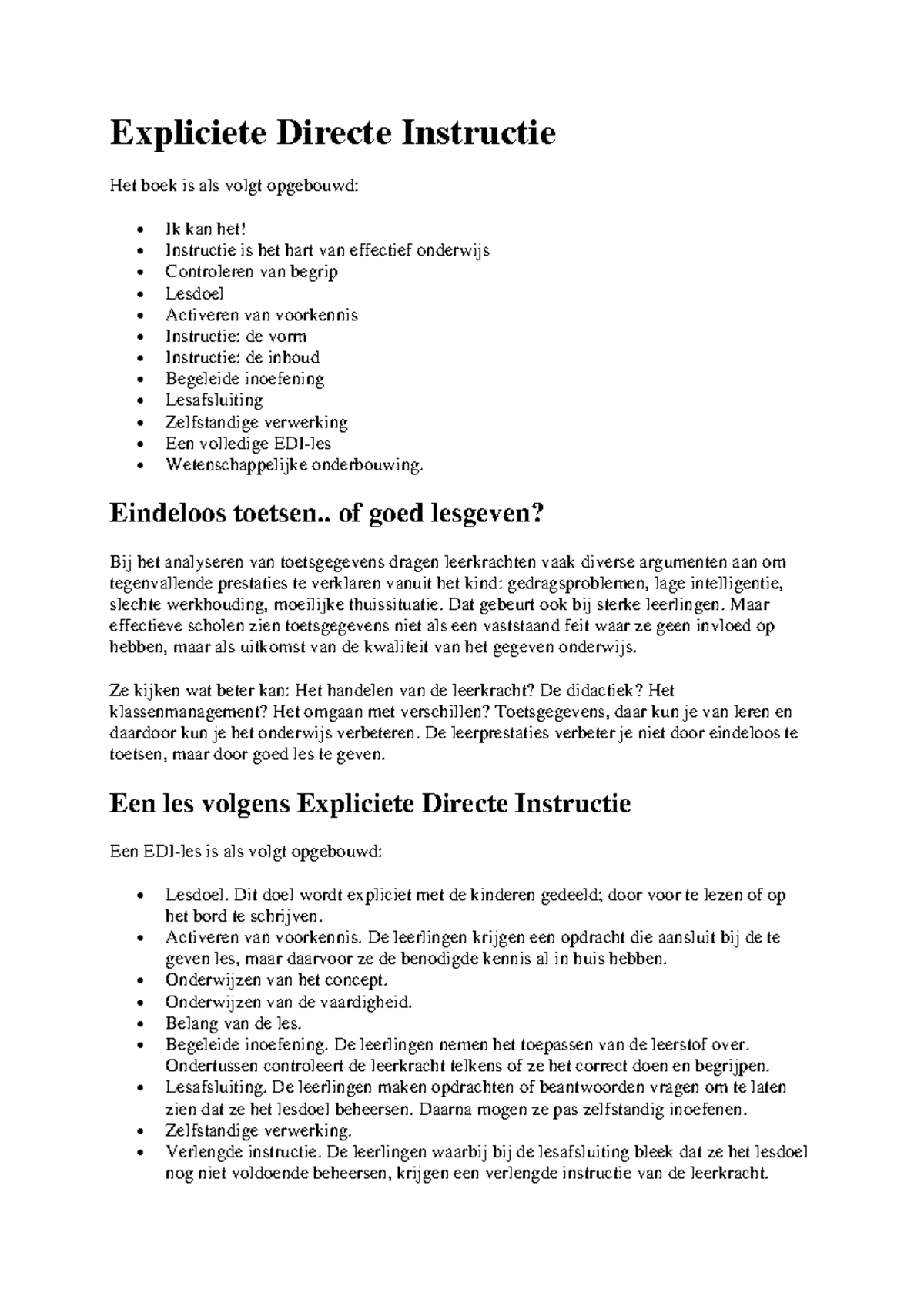 Samenvatting EDI 2 - Expliciete directe instructie 2.0: tips en ...
