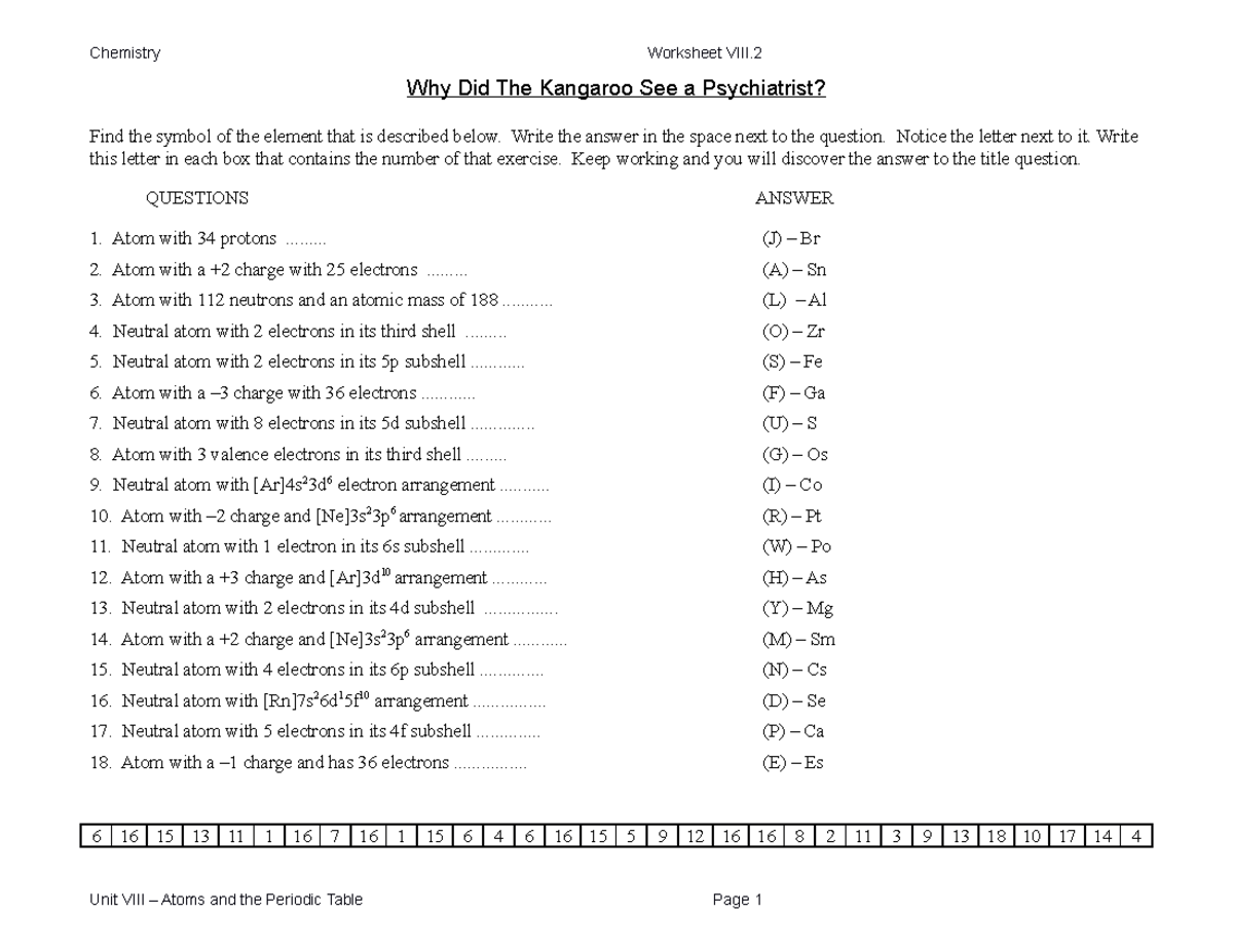 Chemistry Worksheet VIII: Electron Configurations Puzzles - Studocu