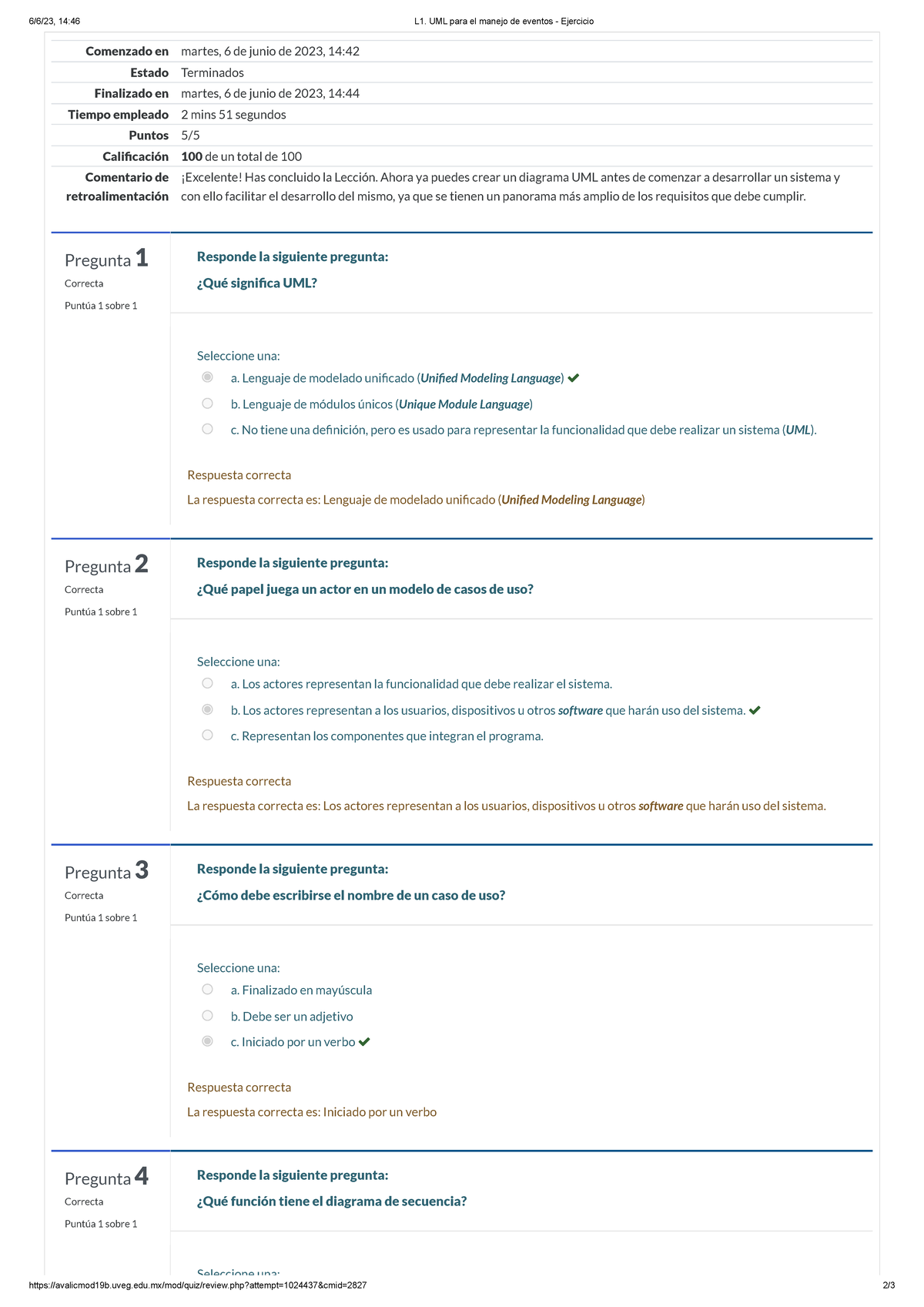 L1. Ejercicio de UML para Manejo de Eventos: Preguntas y Respuestas - Studocu