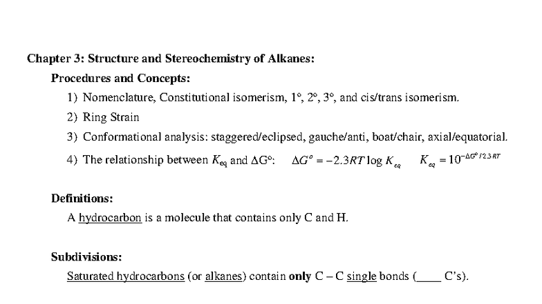 Chapter 3: Structure and Stereochemistry of Alkanes (Chem 101) - Studocu