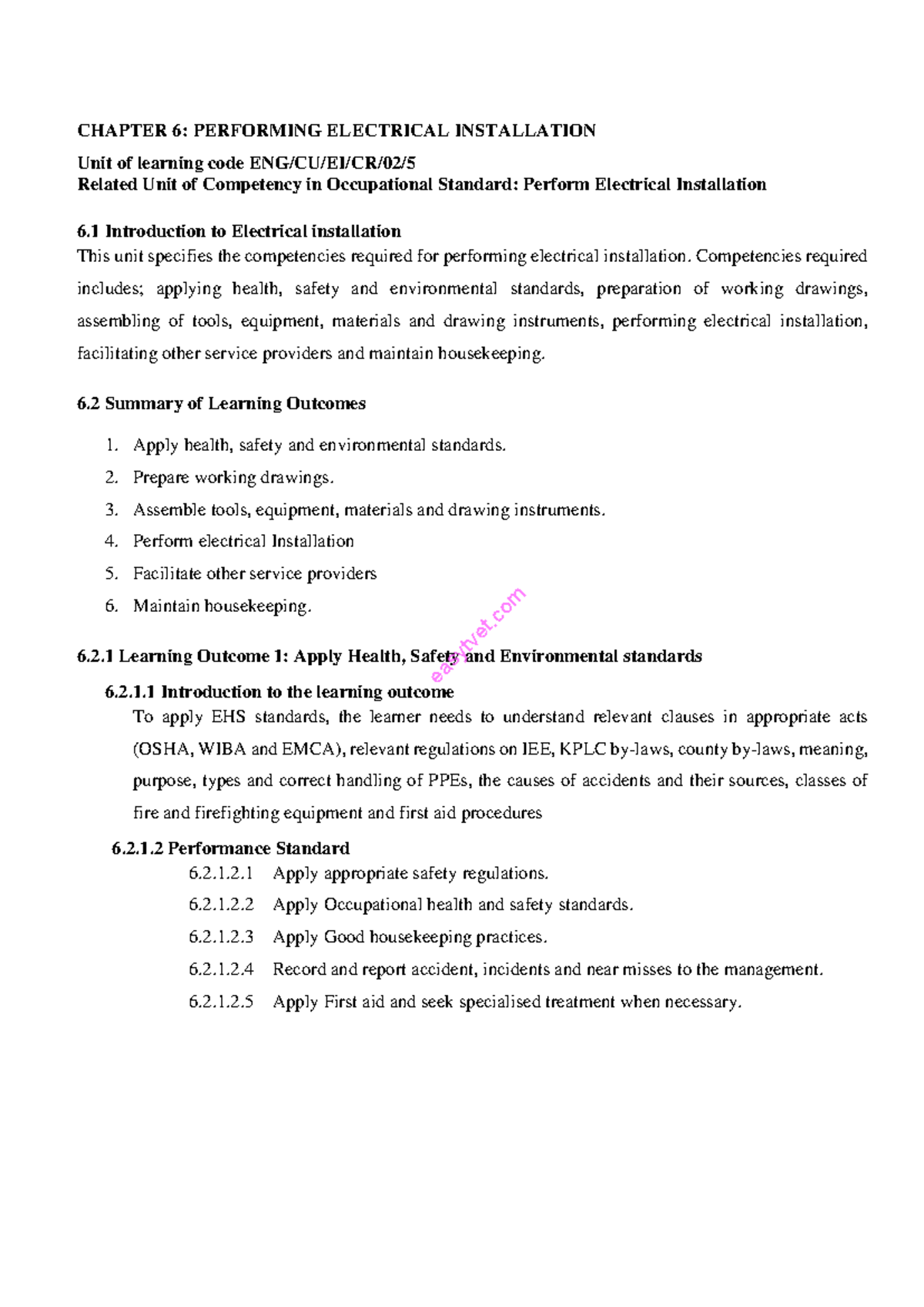 Electrical Installation Procedures: ENG/CU/EI/CR/02/EHS Standards Guide ...