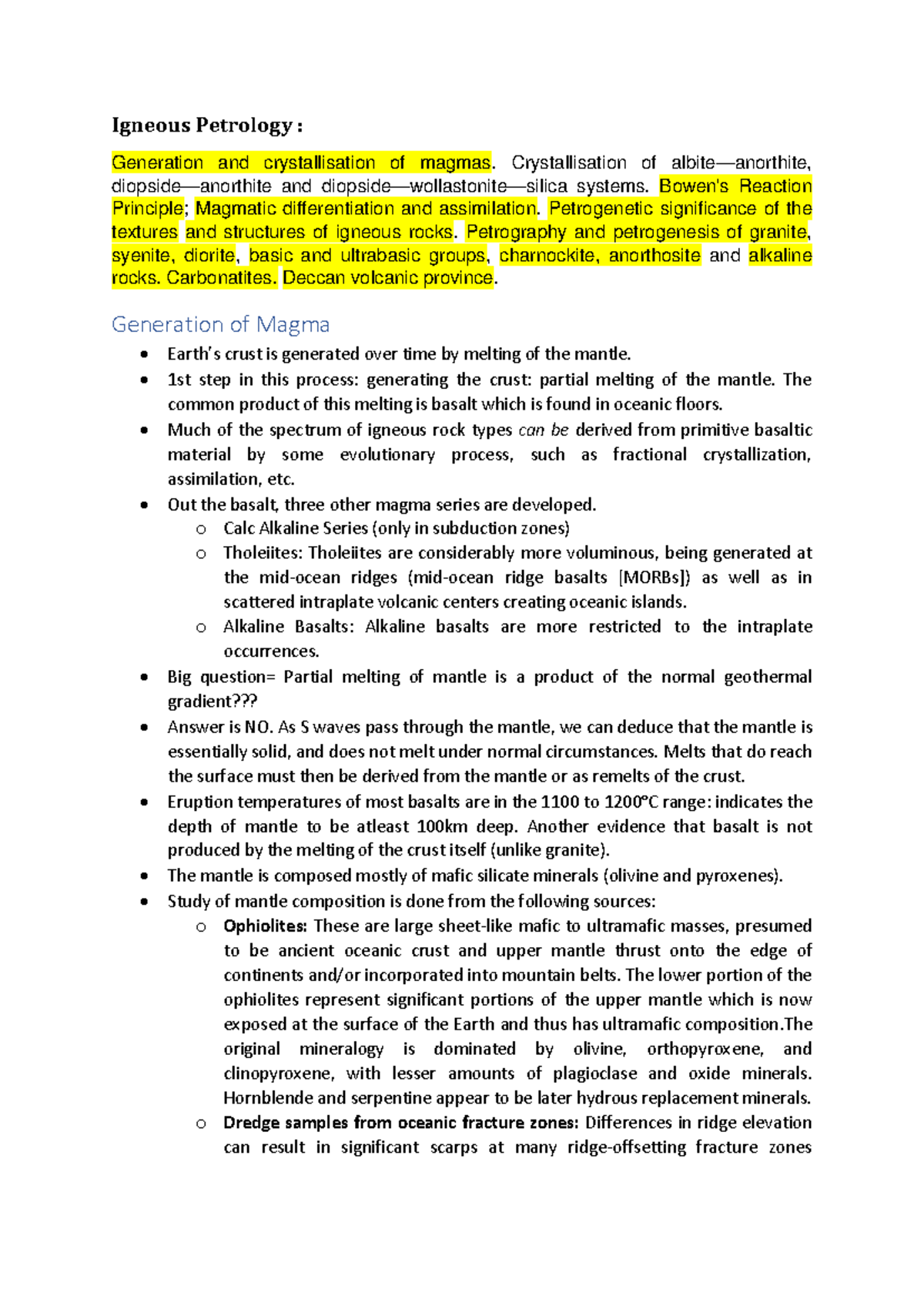 Basic Igneous Petrology Notes (GEOL 101): Magma Generation ...