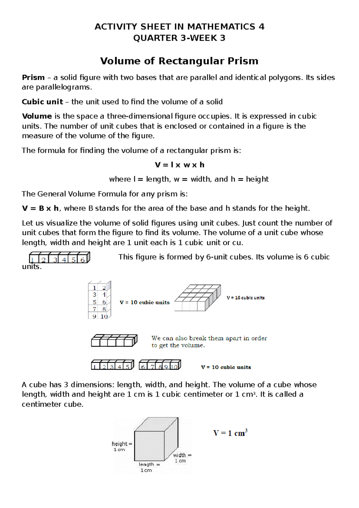 Activity Sheet IN Mathematics 4 (Q4-WK3) - ACTIVITY SHEET IN ...