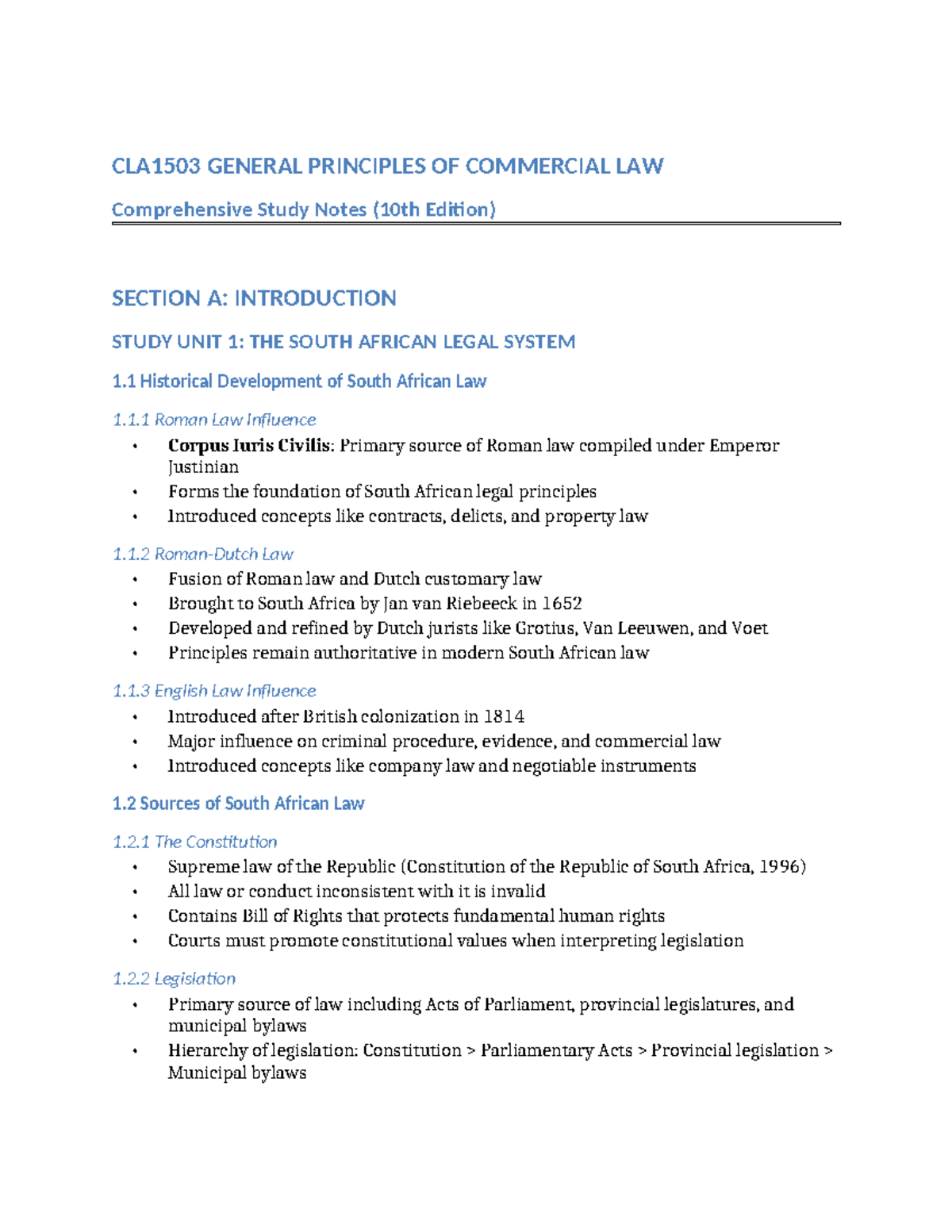 CLA1503 GENERAL PRINCIPLES OF COMMERCIAL LAW Study Notes (10th Edition ...