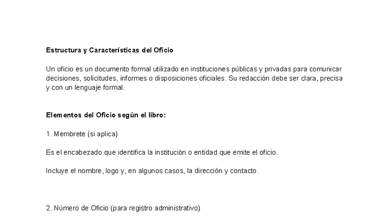 Estructura y Características del Oficio: Guía Completa - Studocu