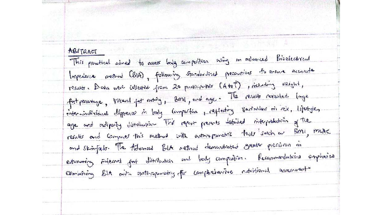 BIA Report: Practical Assessment of Body Composition Techniques - Studocu