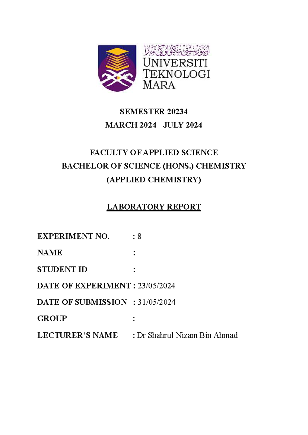 CHM477 LAB 8 - Determining Concentration of Unknown Copper (II ...