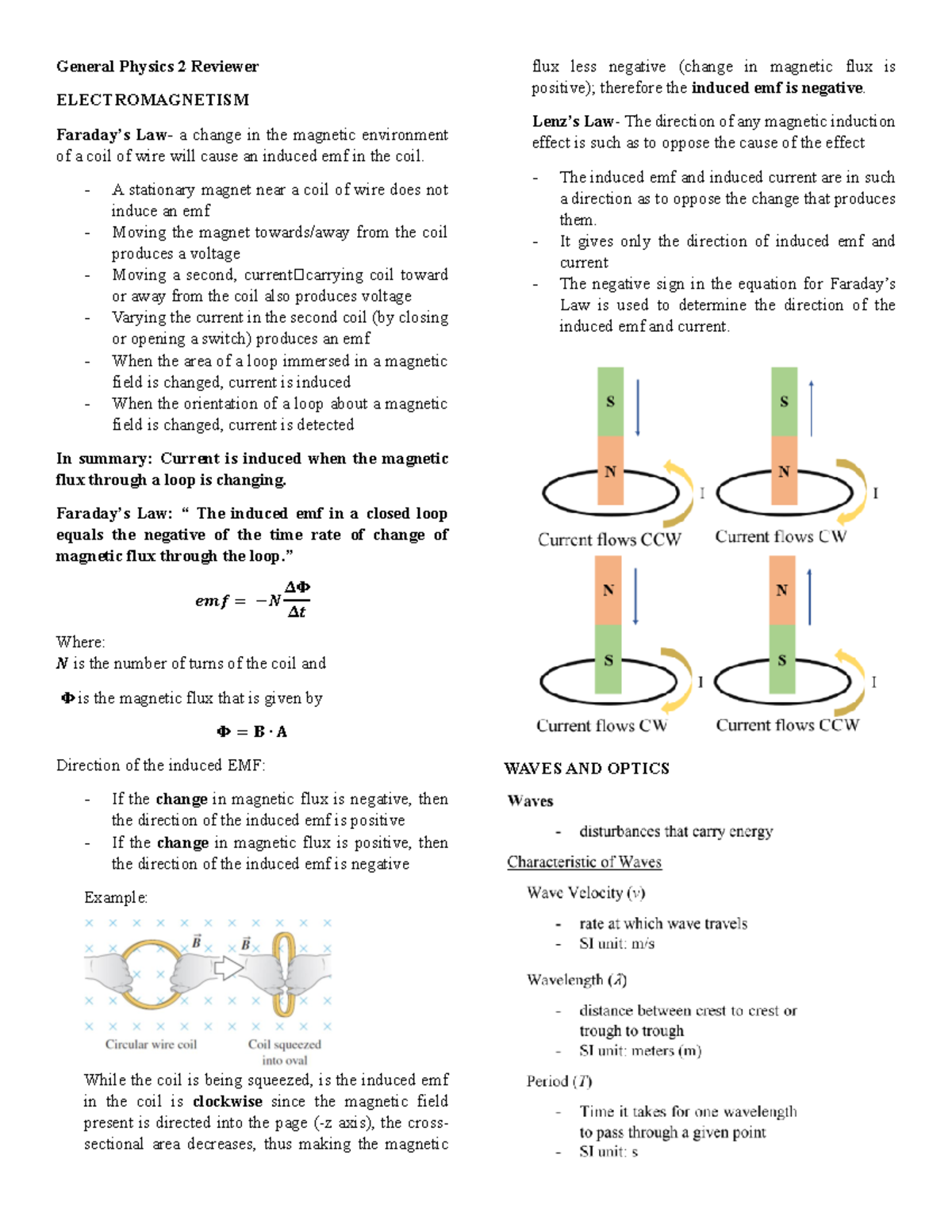 General Physics 2 Final Exam Reviewer: Electromagnetism & Waves - Studocu