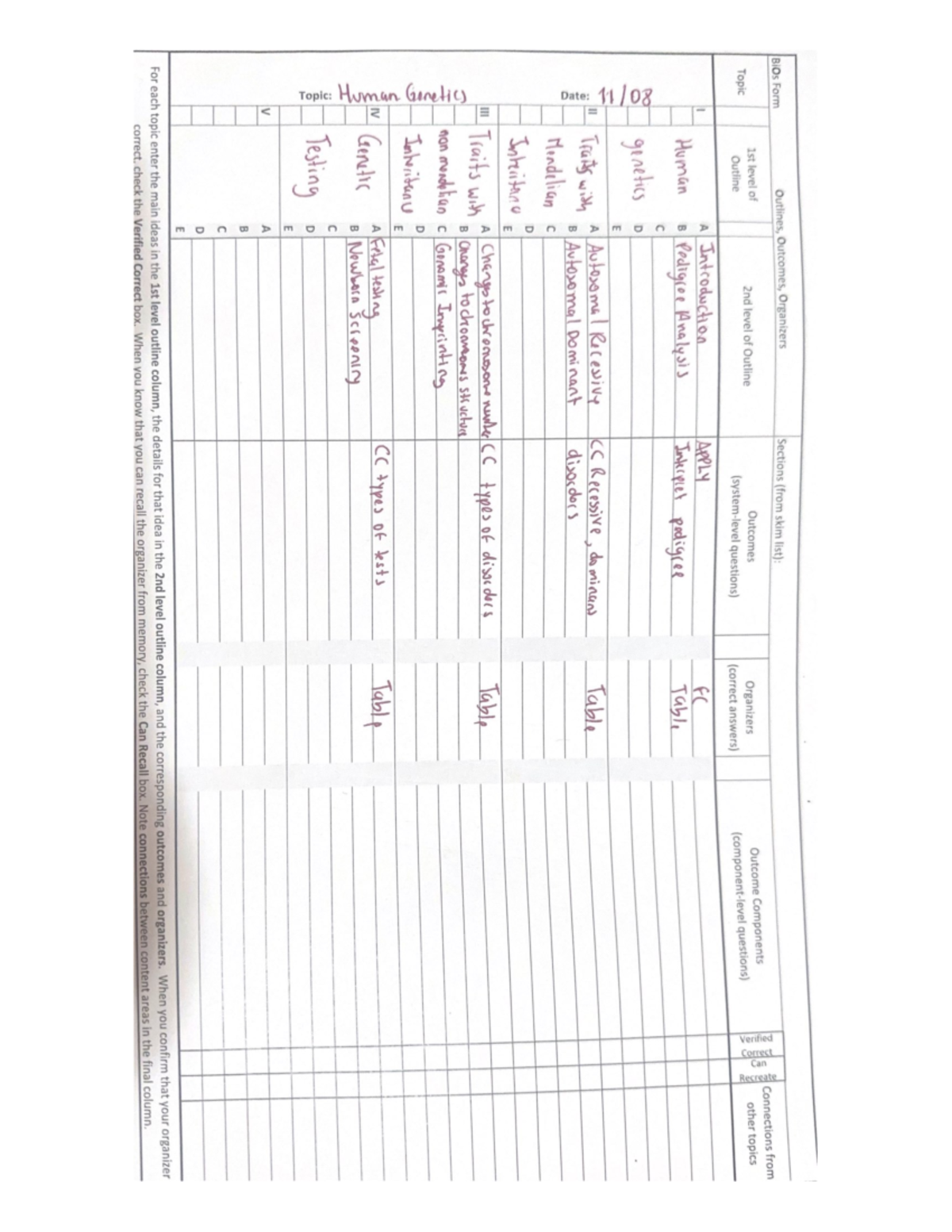 bio organizer human genetics - BiOs Form Outlines, Outcomes, Organizers ...