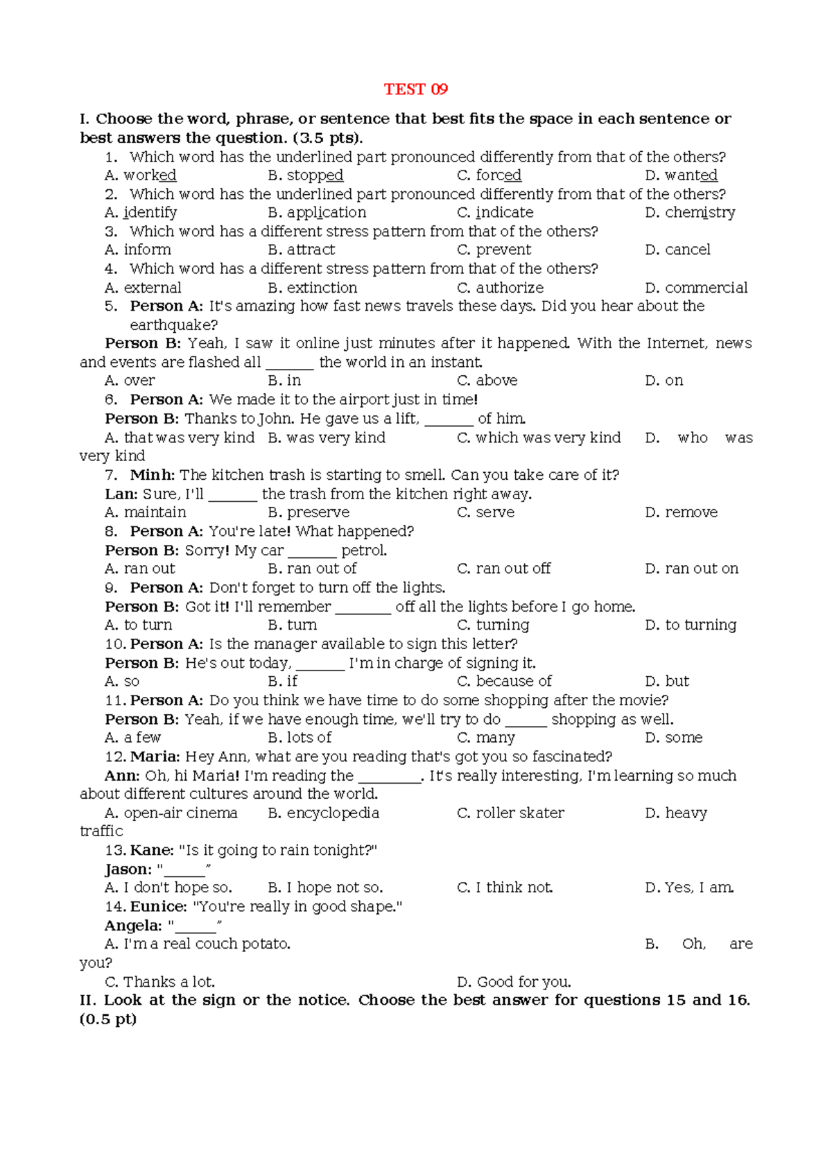 TEST 09-10: Vocabulary and Comprehension Exercises - Studocu