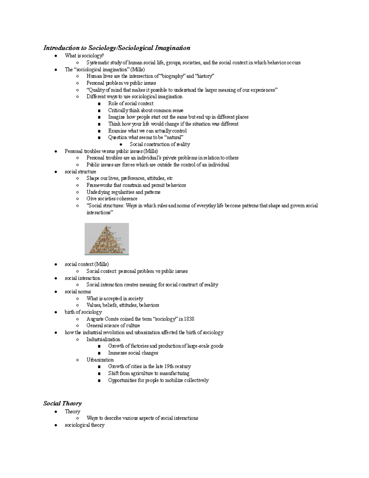 Exam 1 Study Guide - Introduction to Sociology/Sociological Imagination ...