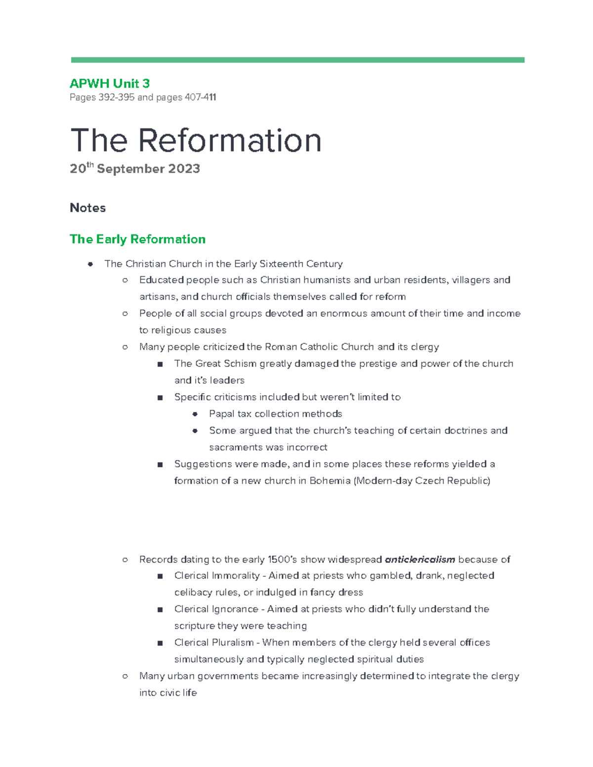 APWH U3 The Reformation: Key Concepts & Historical Events Notes - Studocu