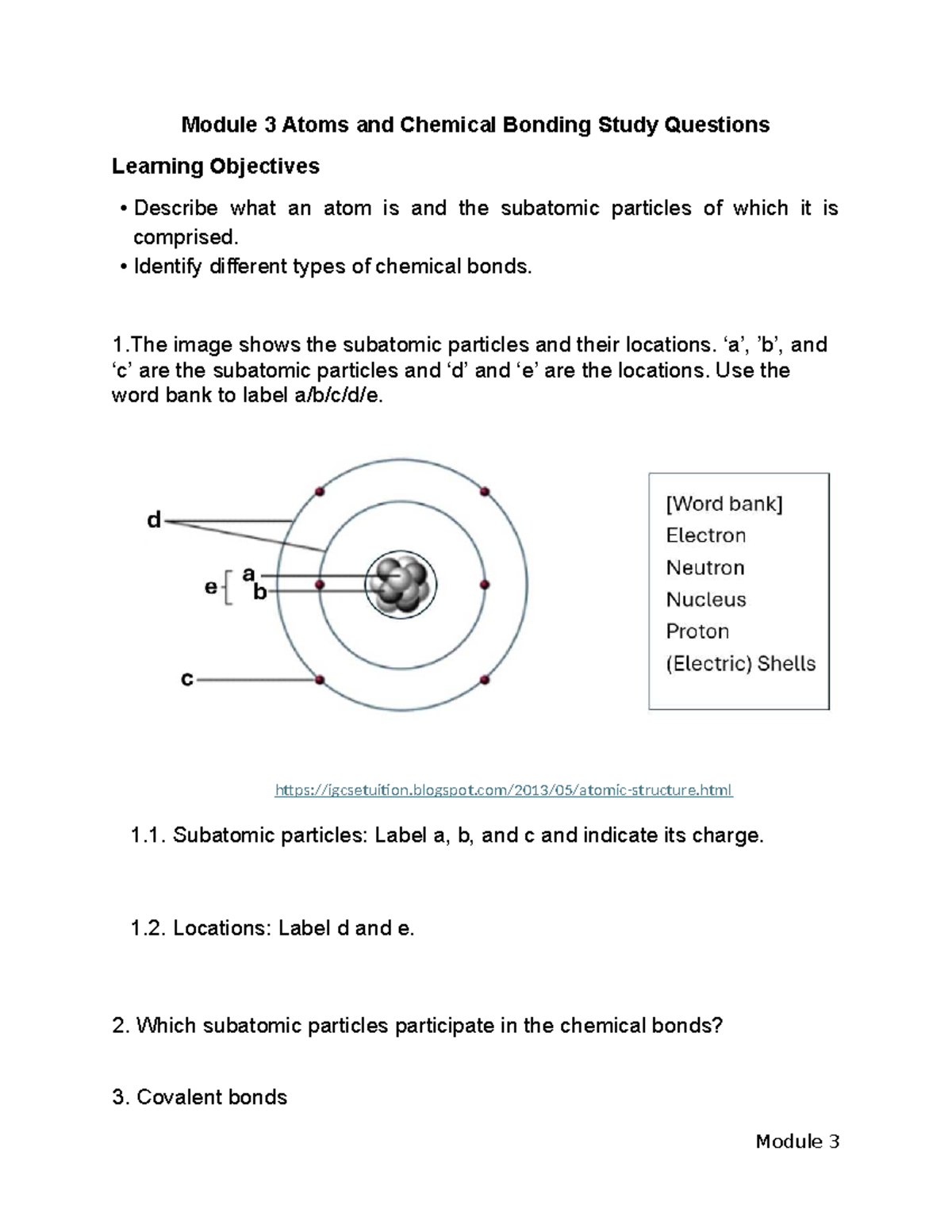 Module 3: Atoms & Chemical Bonding Study Questions - Studocu