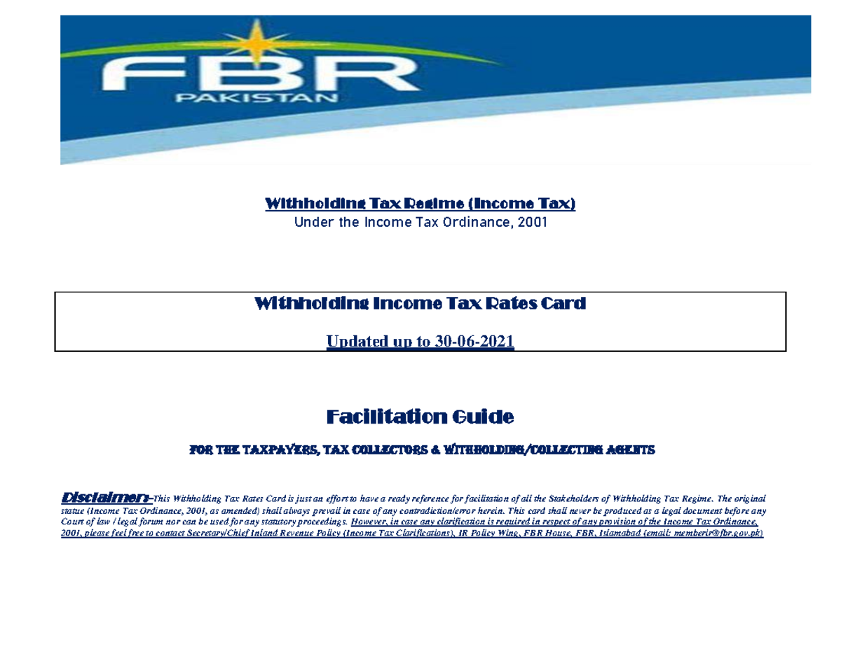 Withholding Tax Rates Card (WHT) Updated June 2021: A Taxpayer's Guide ...