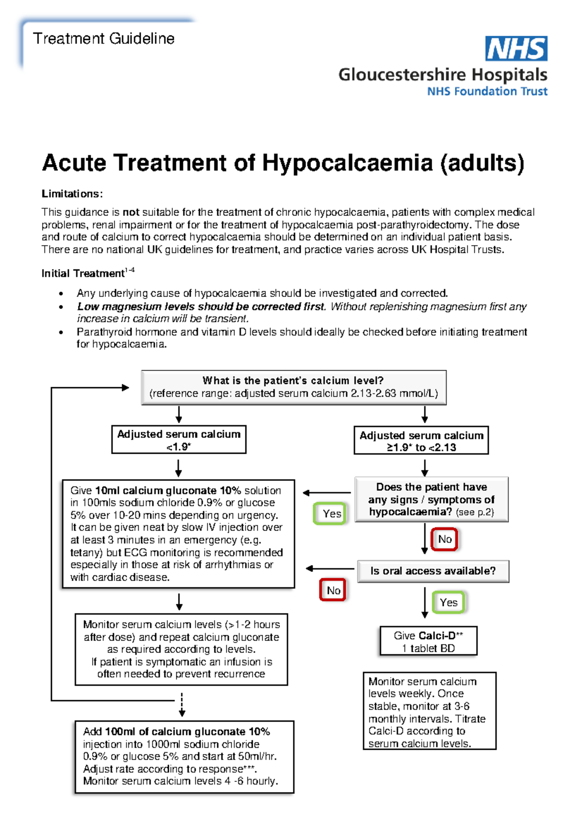 Hypocalcaemia - hipocalcemia - Treatment Guideline Acute Treatment of ...