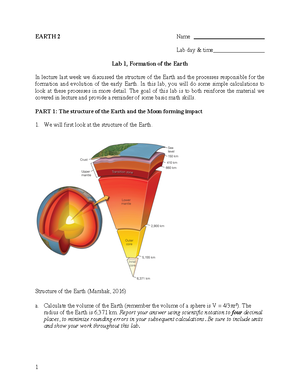 EARTH2 Lect. 2: Formation and Structure of the Early Earth - Lecture 2 ...